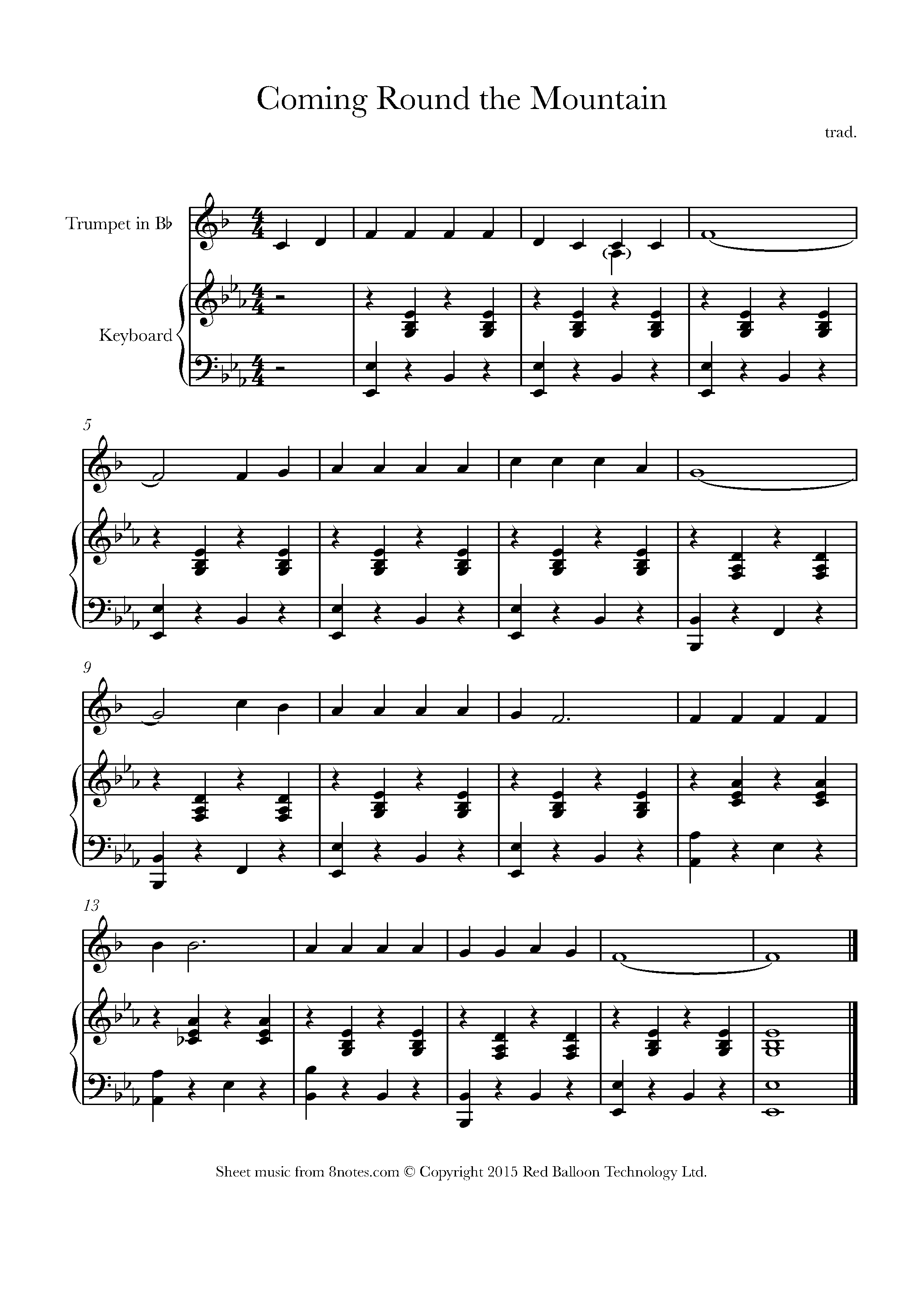 Coming round the mountain Sheet music for Trumpet - 8notes.com