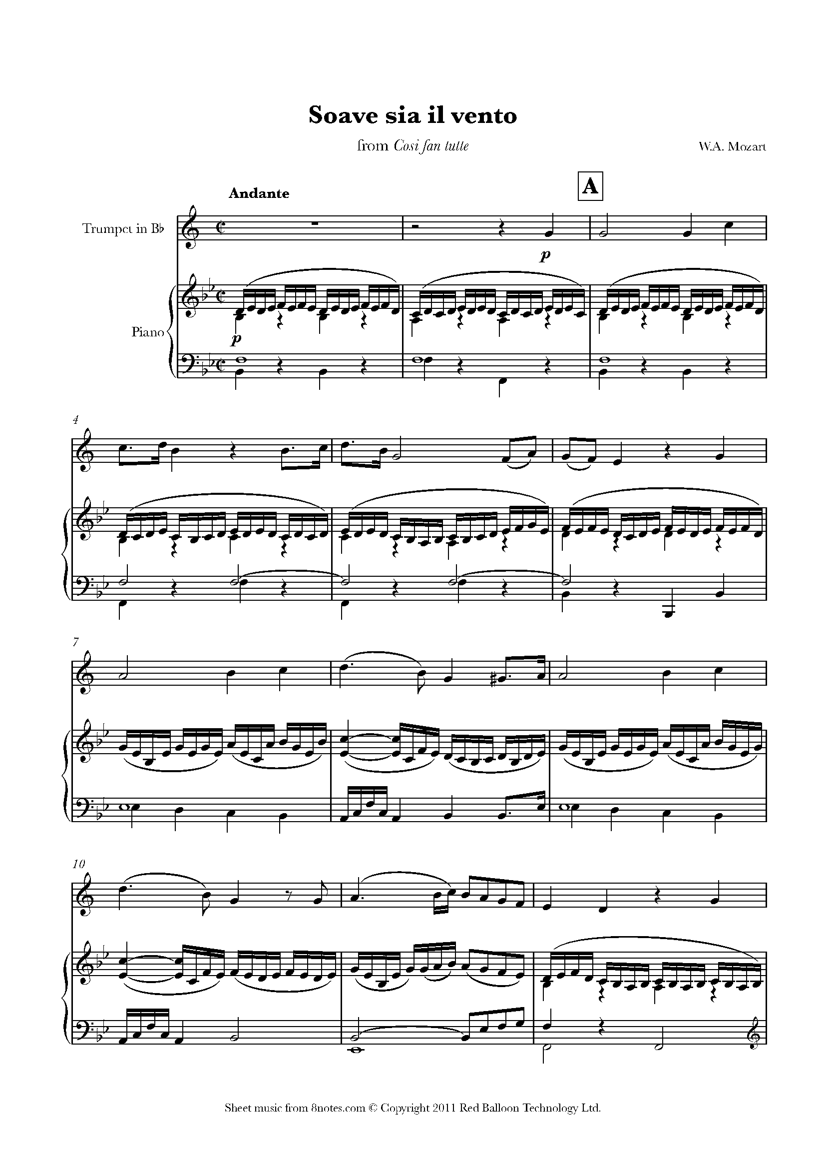 Mozart - Soave sia il vento from Cosi fan tutte Sheet music for Trumpet ...