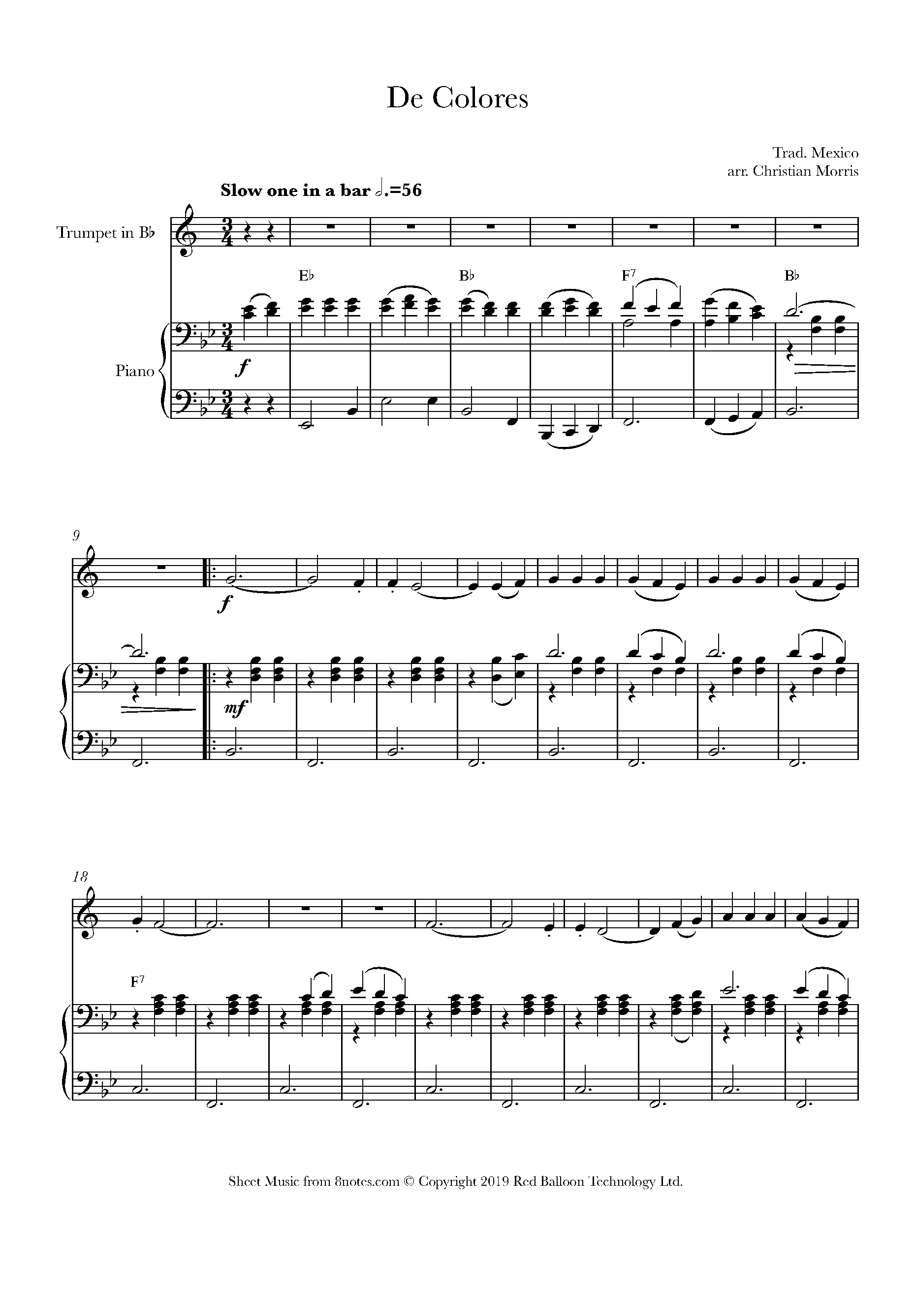De Colores (Mexican Traditional) Sheet music for Trumpet - 8notes.com