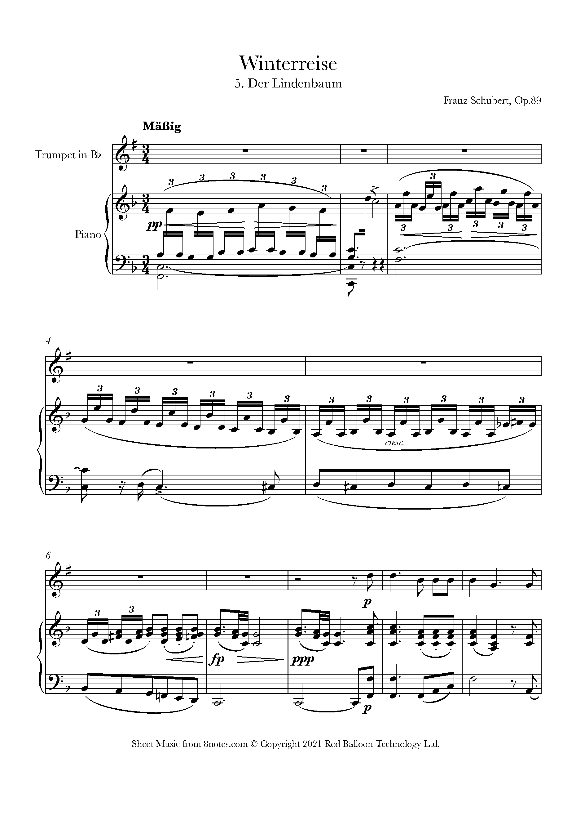Schubert - Winterreise, Op.89 No.5 Der Lindenbaum Sheet music for ...