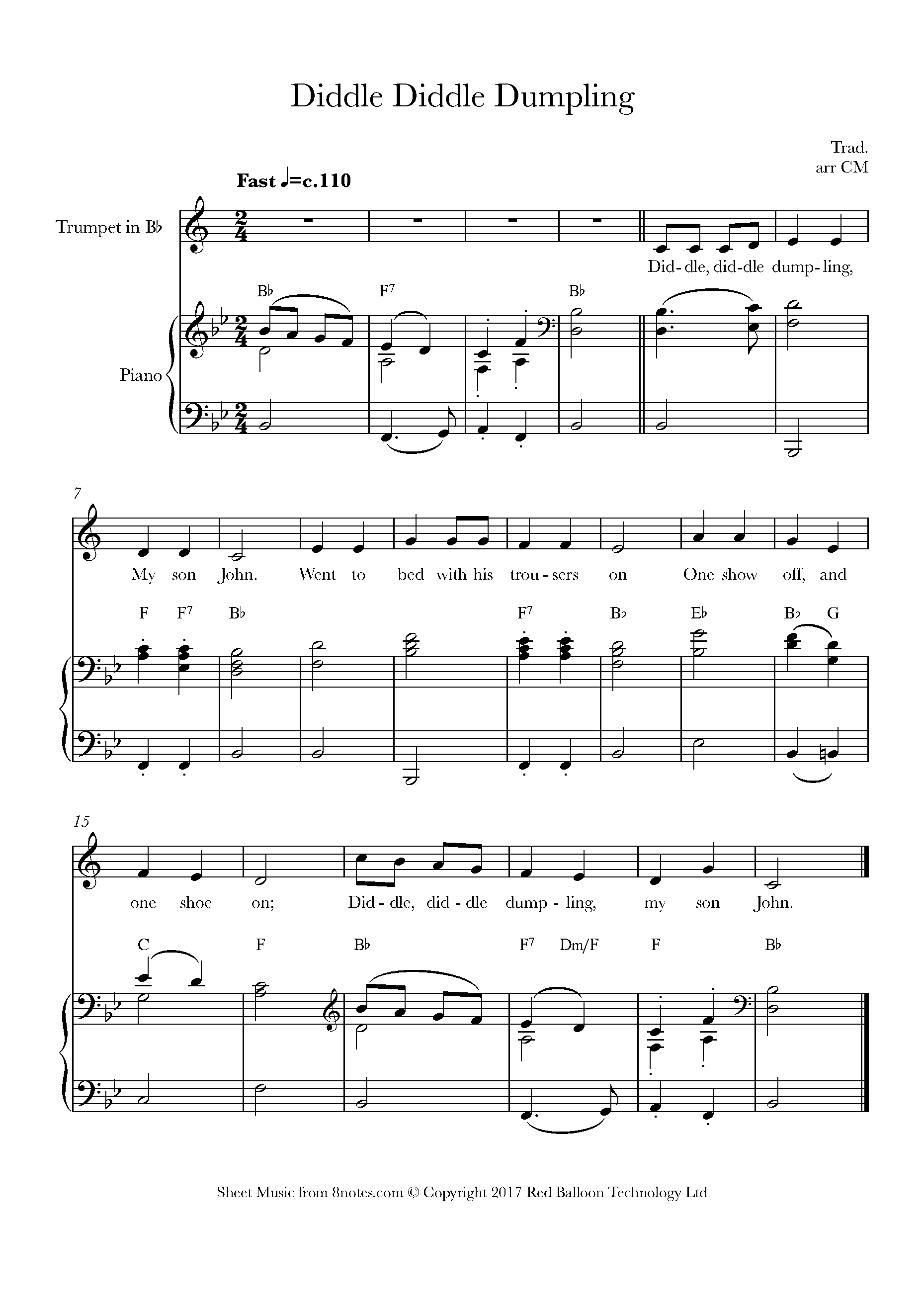 Diddle Diddle Dumpling Sheet music for Trumpet - 8notes.com