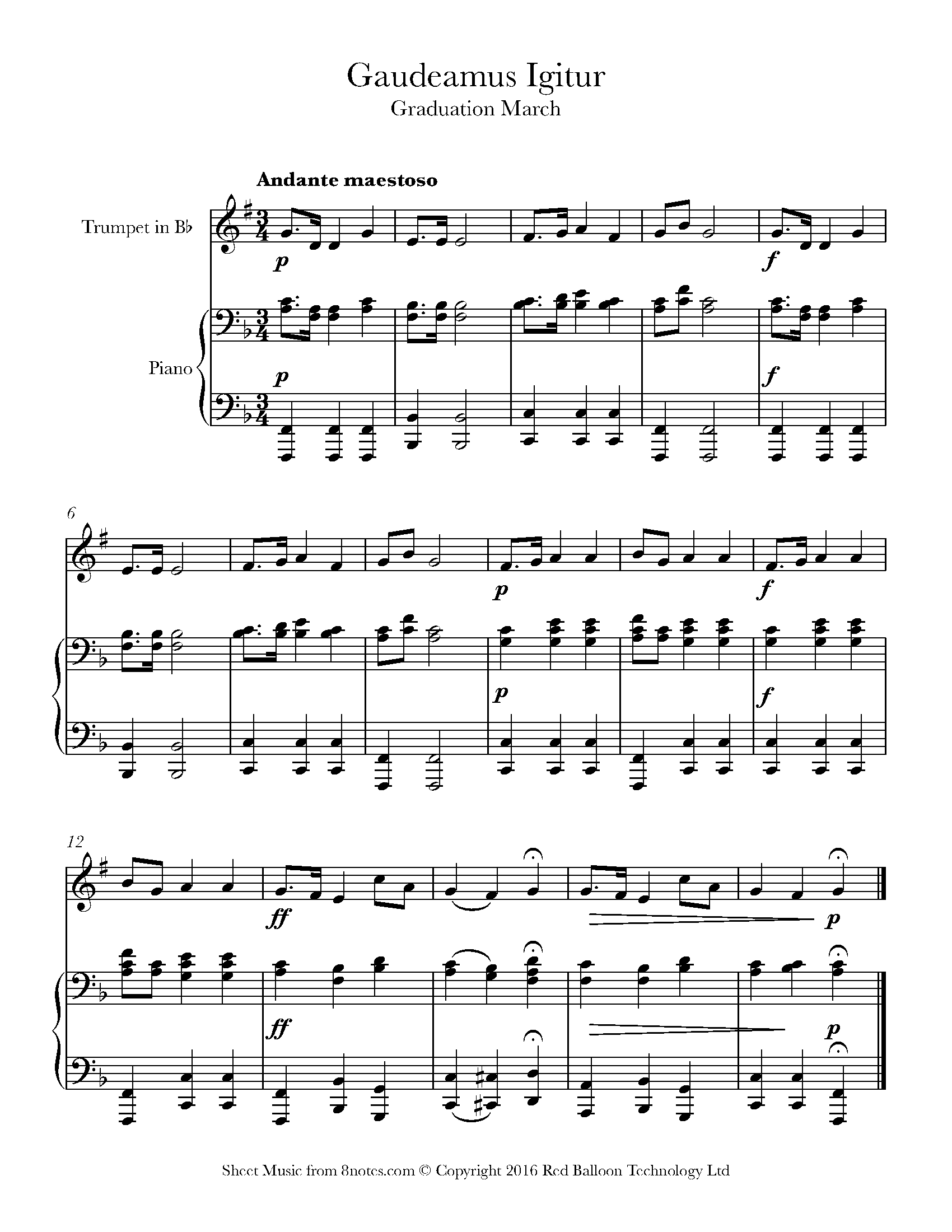 Gaudeamus Igitur (Graduation March) Sheet music for Trumpet - 8notes.com