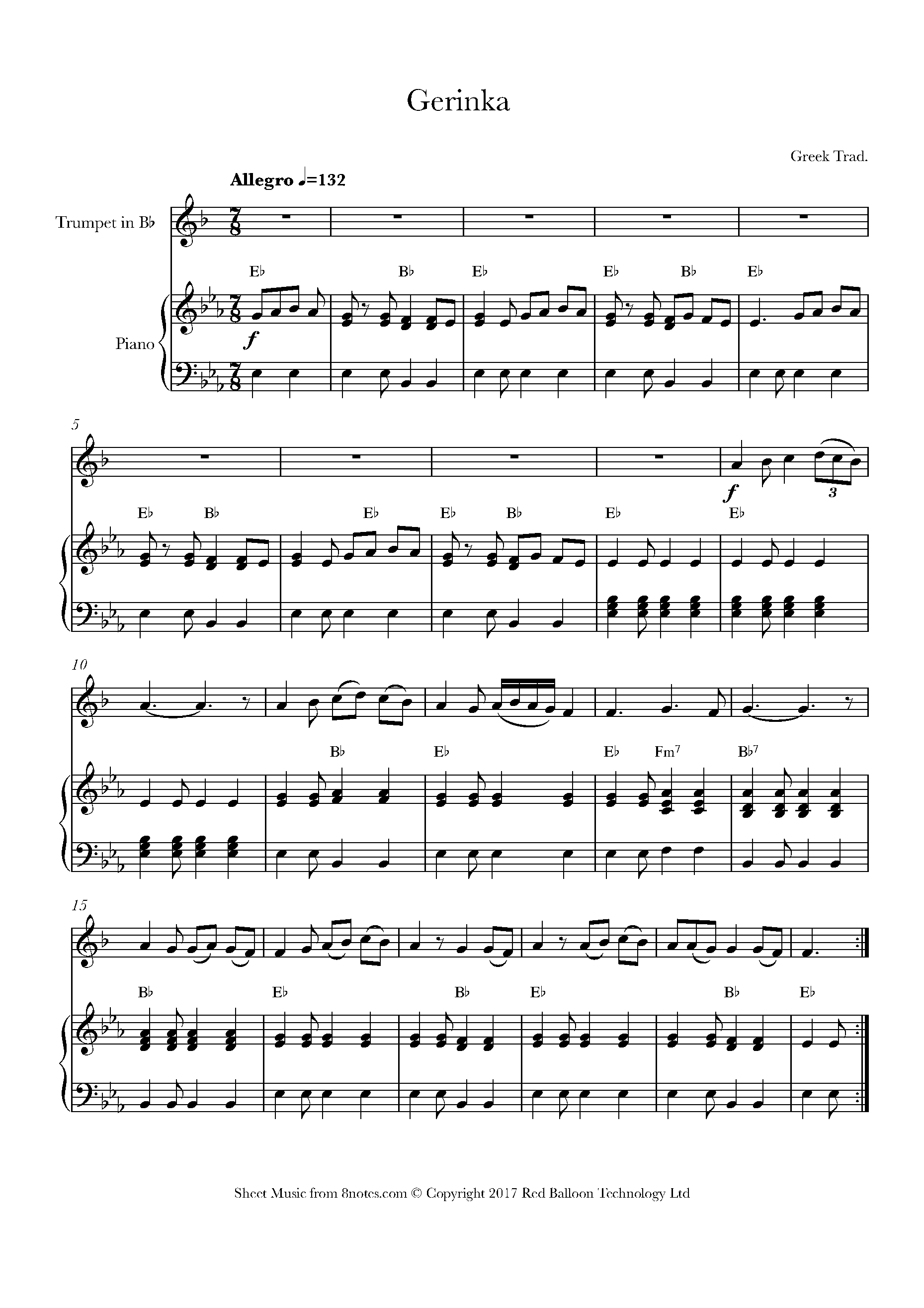 Gerakina (Greek Folk Song) Sheet music for Trumpet - 8notes.com