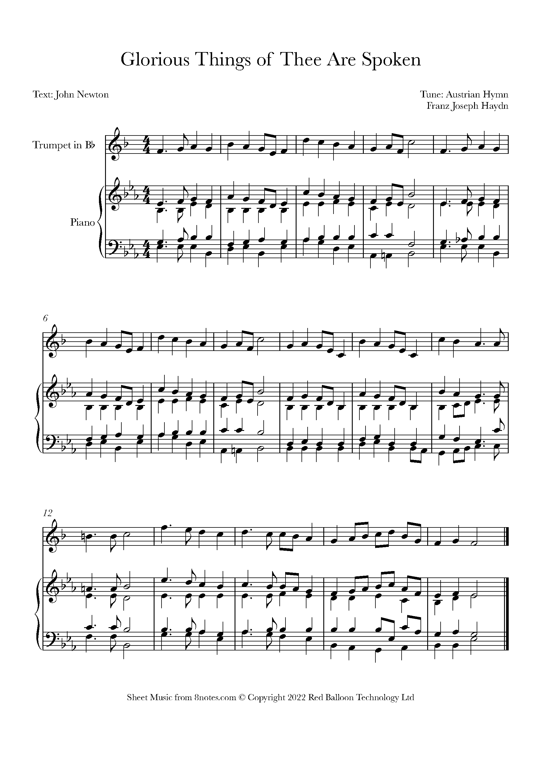 Haydn - Glorious Things of Thee Are Spoken Sheet music for Trumpet ...