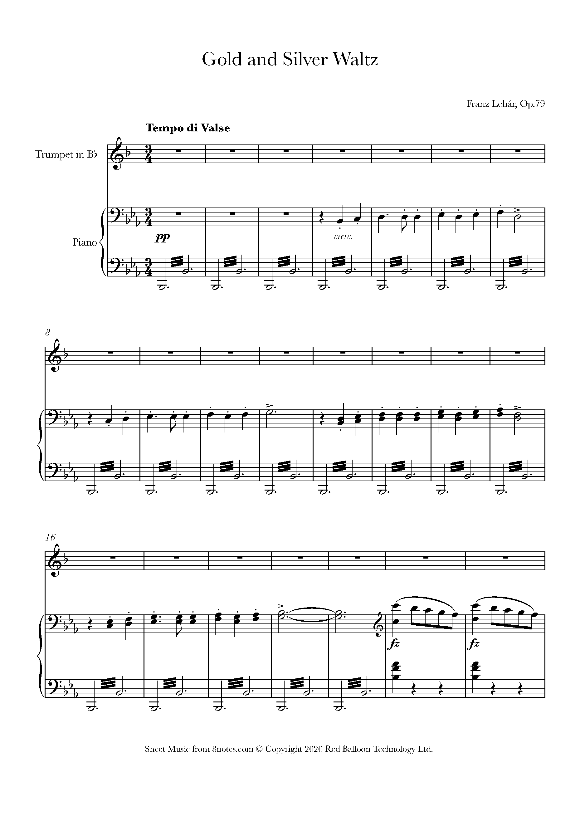 Lehár - Gold and Silver (Gold und Silber) Waltz, Op.79 Sheet music for ...