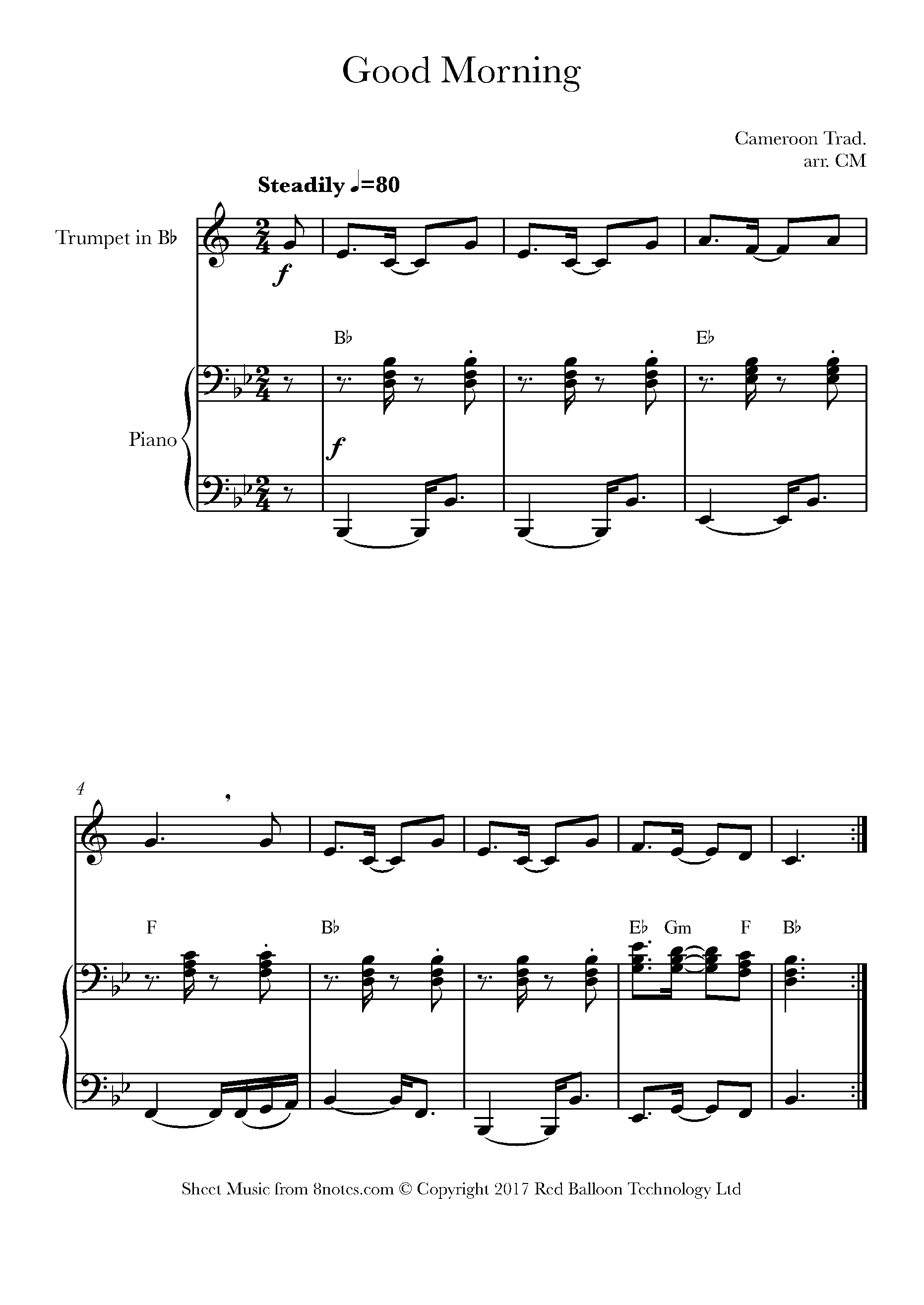 Good Morning (Cameroon Trad.) Sheet music for Trumpet - 8notes.com