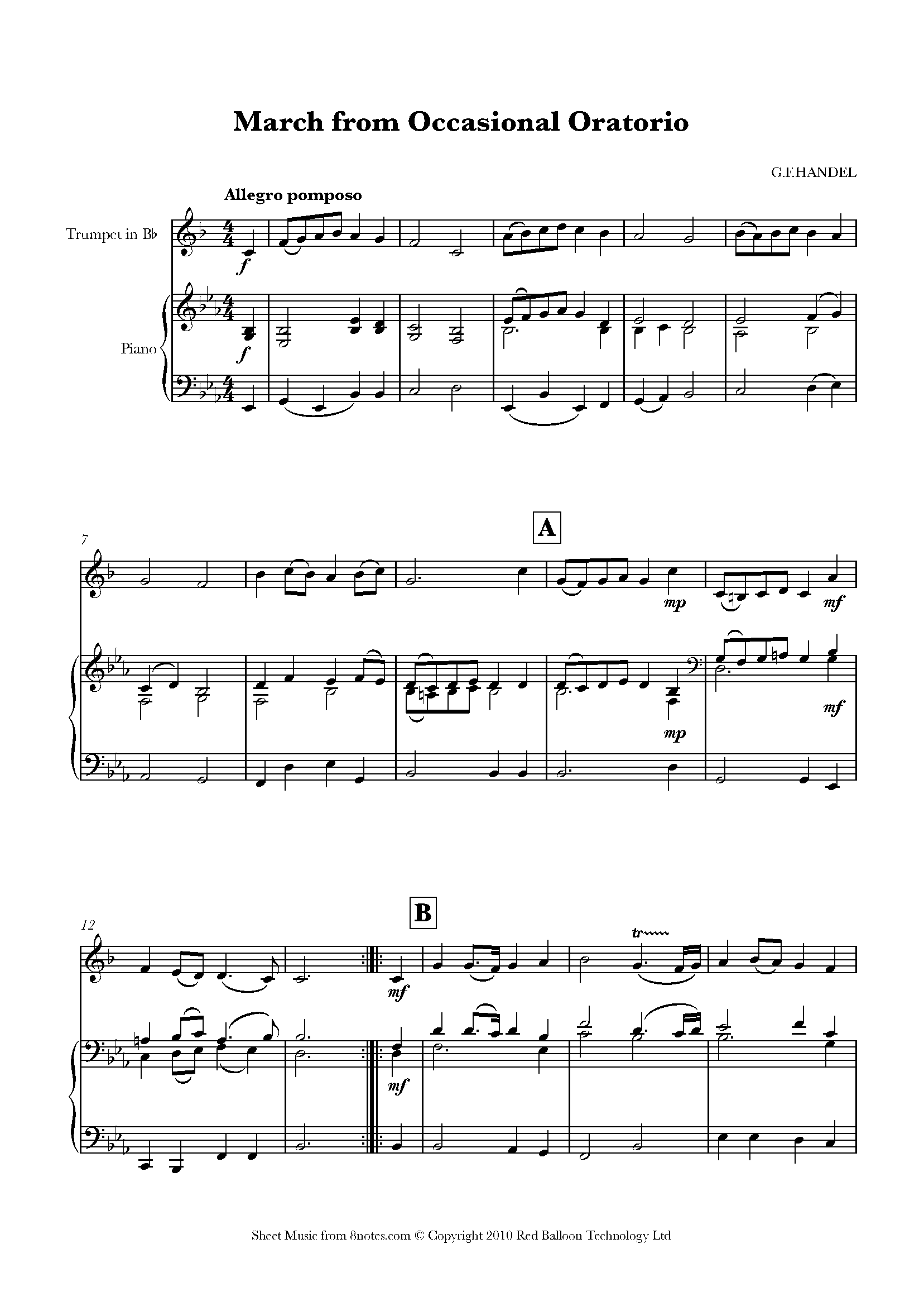 Handel - March from Occasional Oratorio Sheet music for Trumpet ...