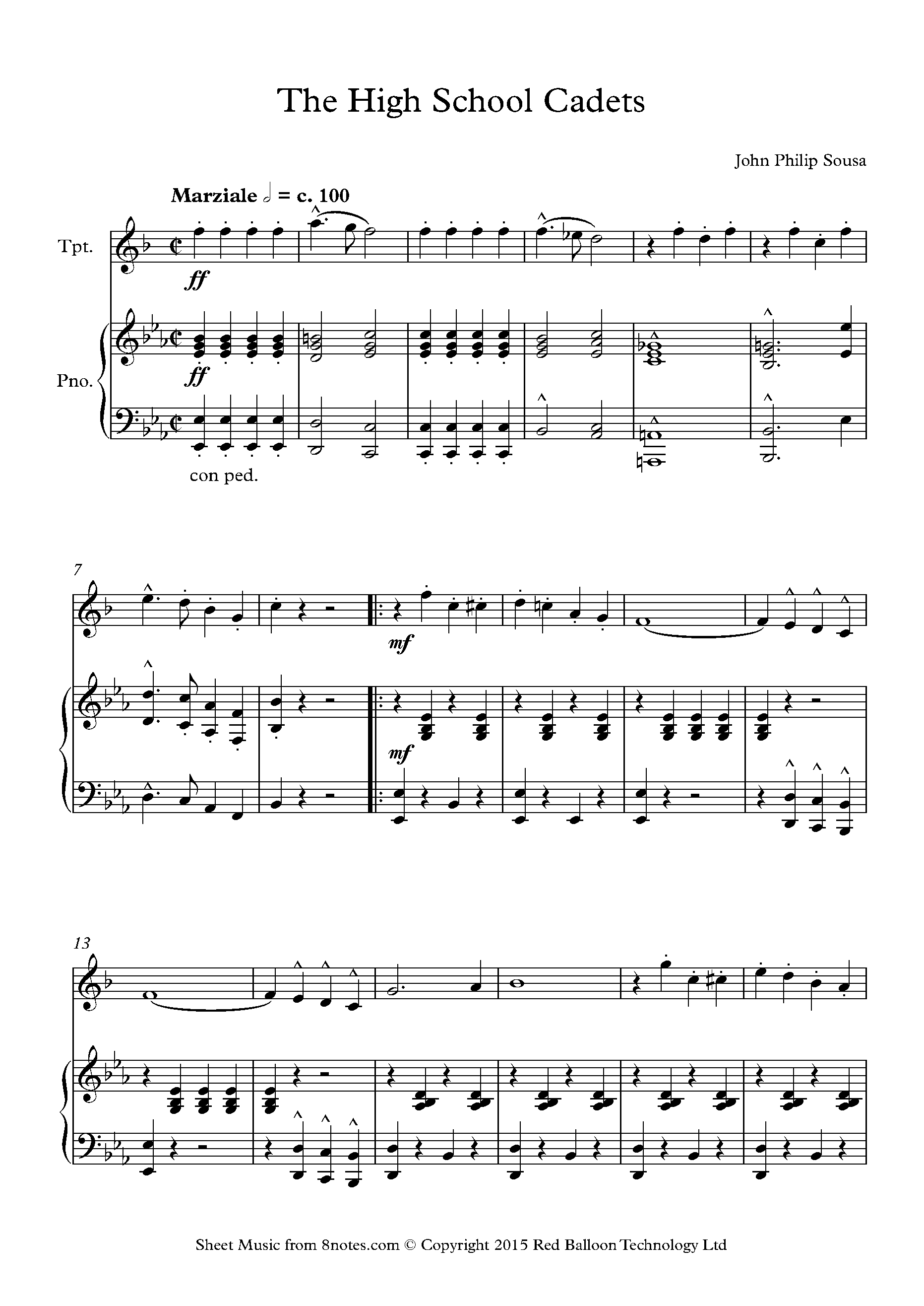 Sousa - The High School Cadets March Sheet music for Trumpet - 8notes.com
