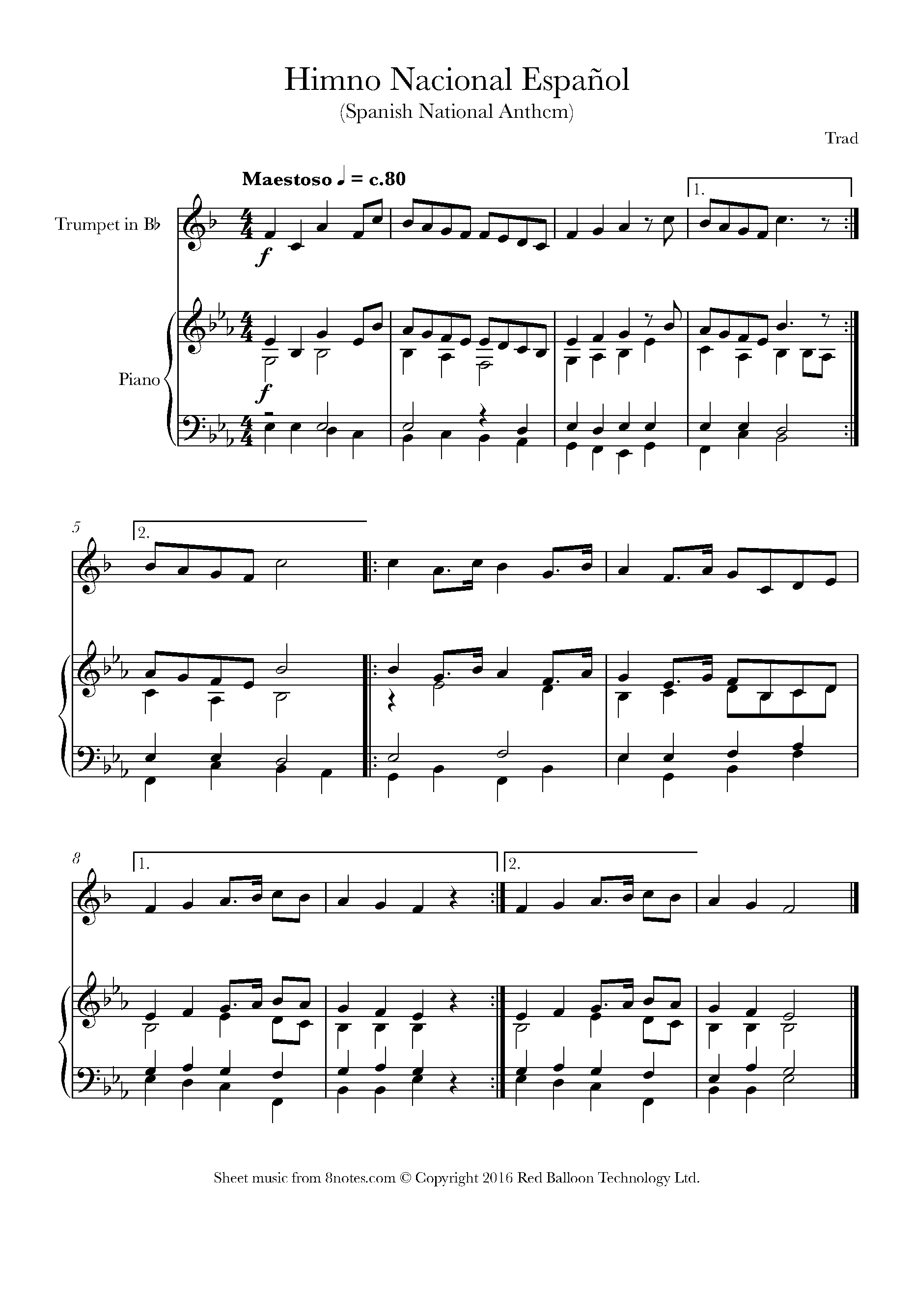 March Real - Himno Nacional Espanol (Spanish National Anthem) Sheet ...