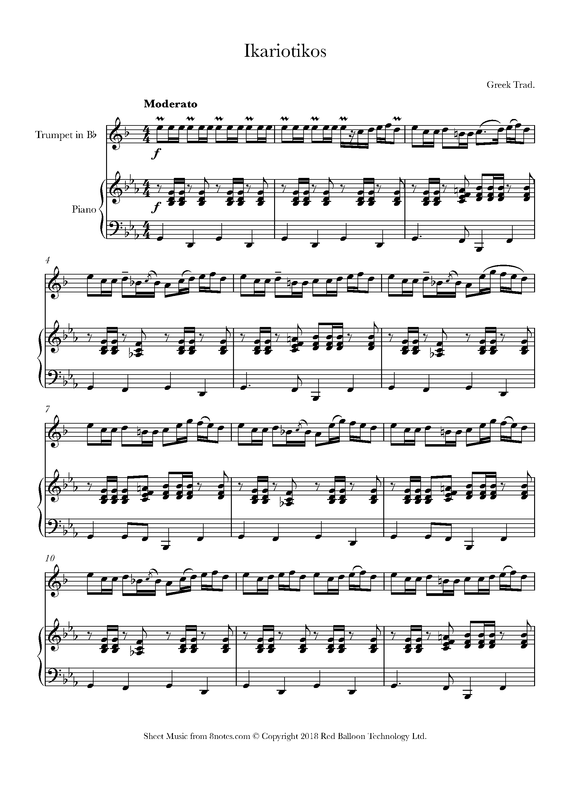 Ikariotikos (Greek Folk Song) Sheet music for Trumpet - 8notes.com