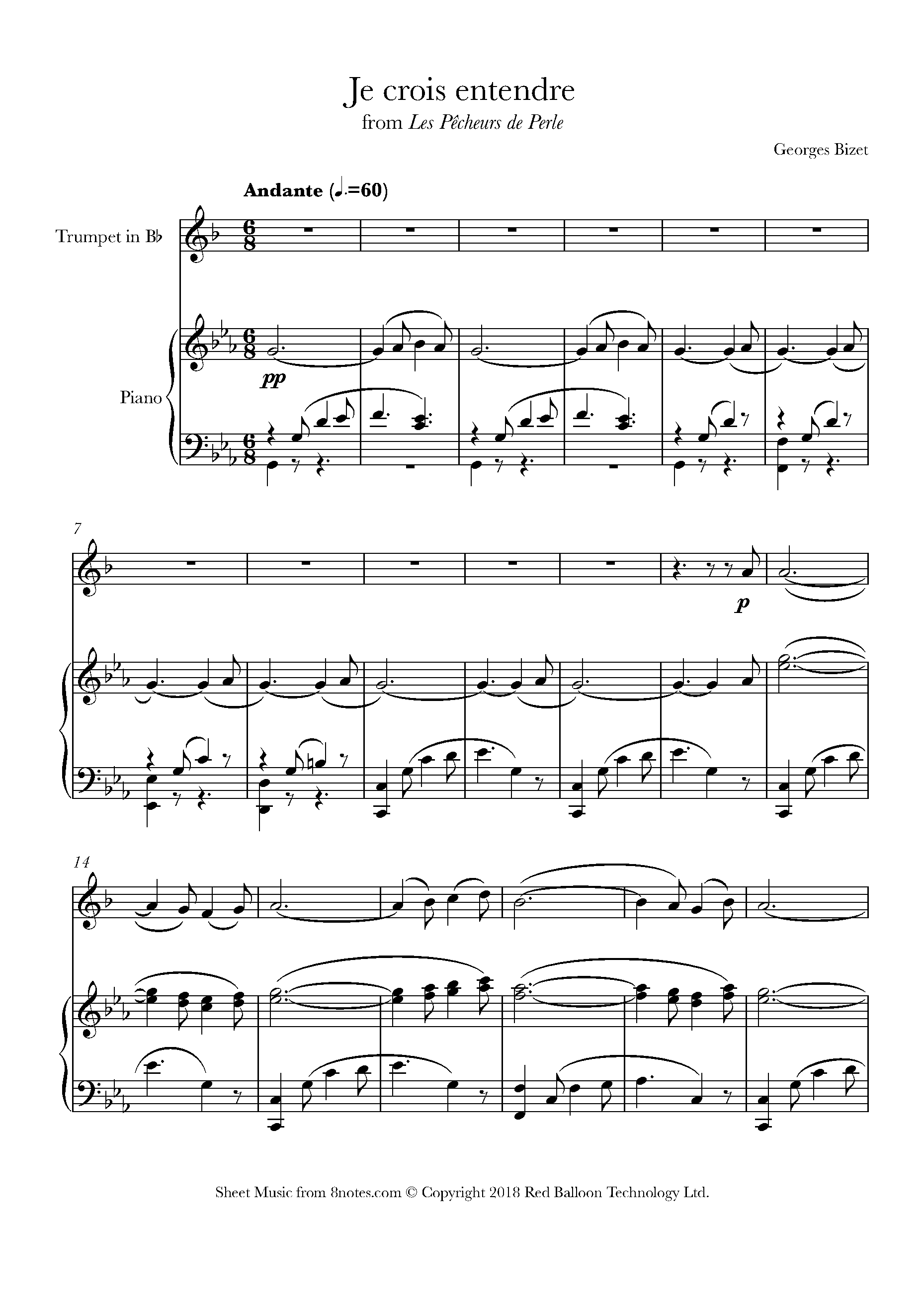 Bizet - Je crois entendre from The Pearl Fishers Sheet music for ...