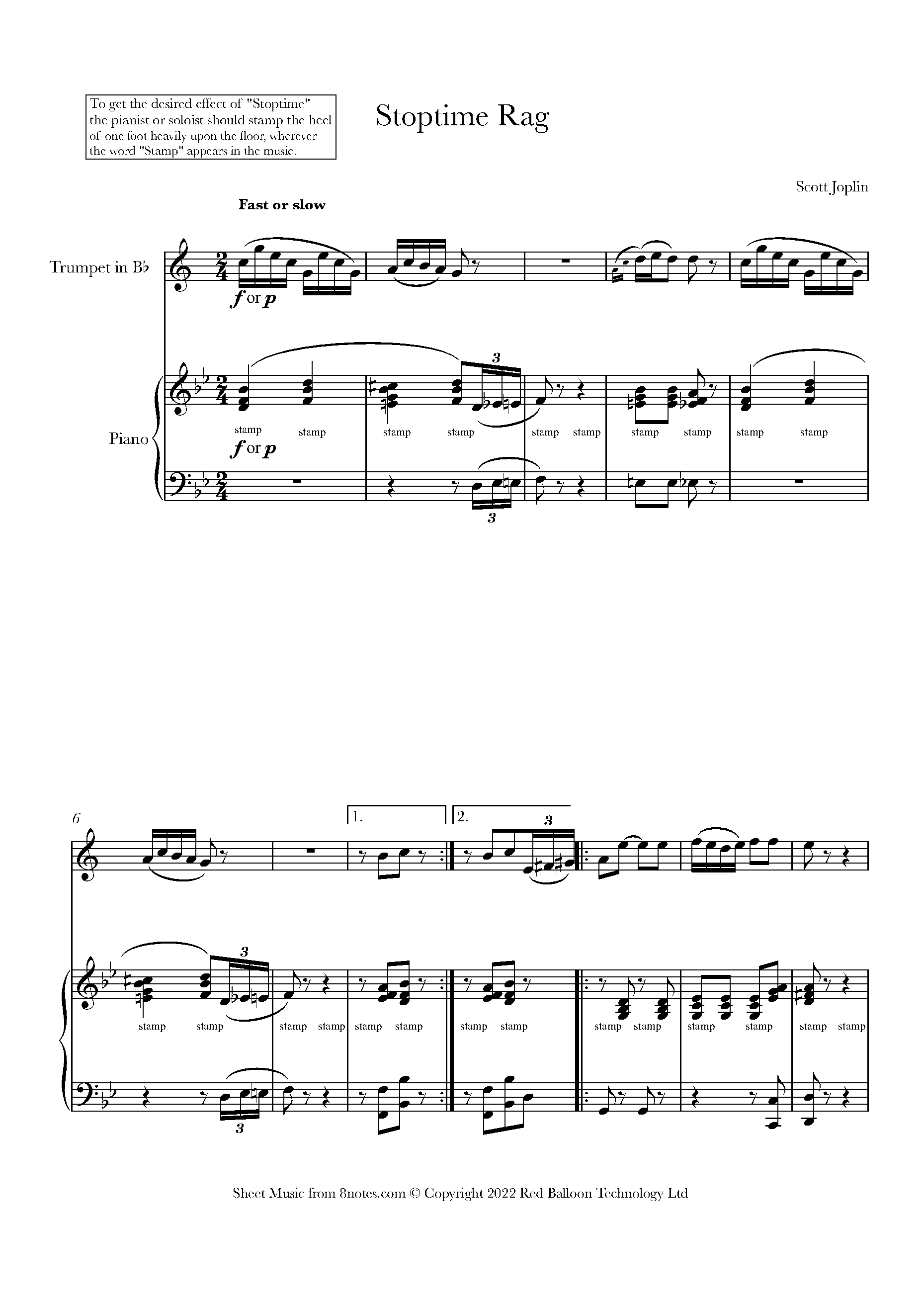 Scott Joplin - Stoptime Rag Sheet music for Trumpet - 8notes.com