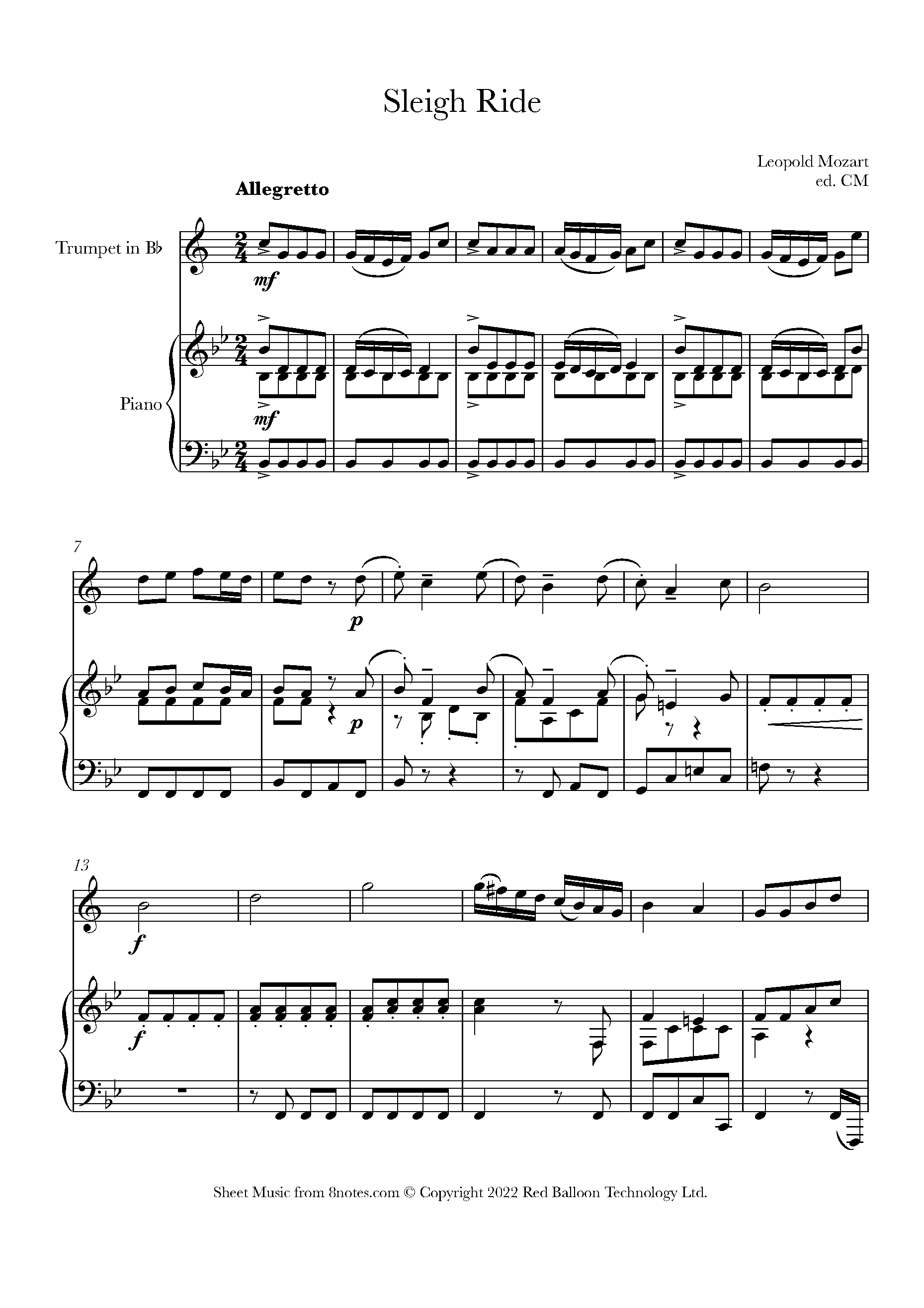Mozart - Sleigh Ride Sheet music for Trumpet - 8notes.com