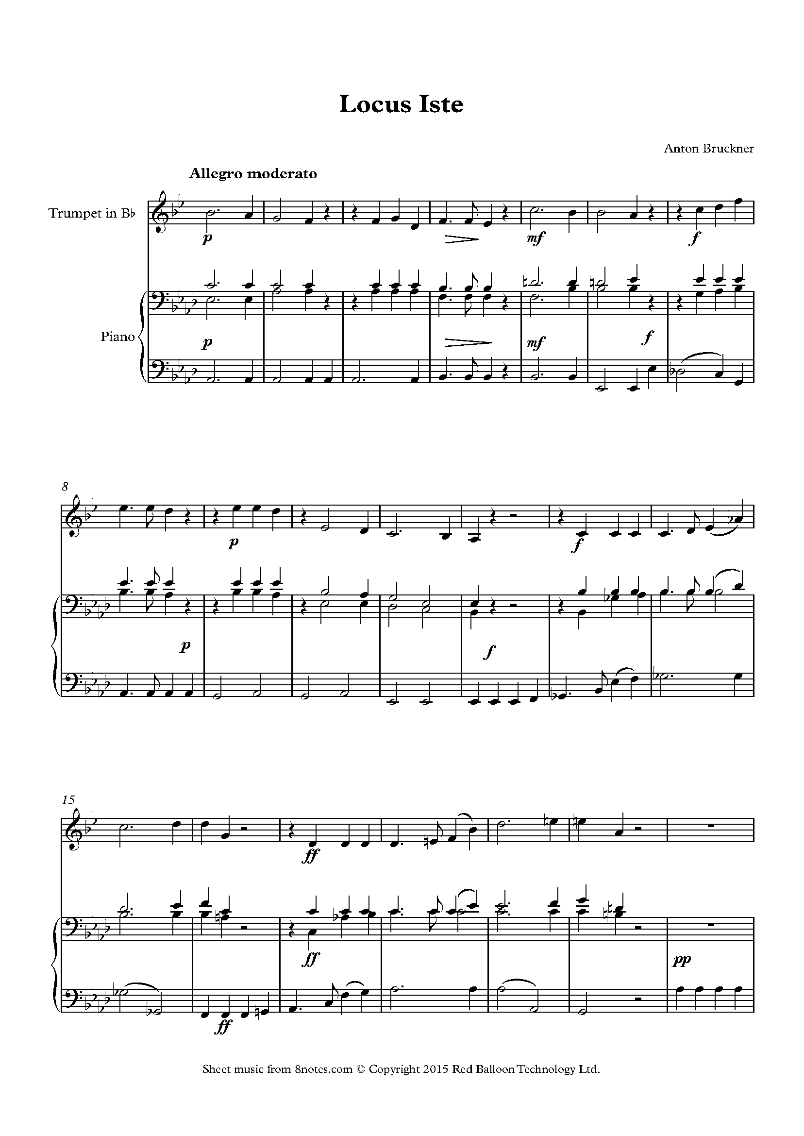 Bruckner - Locus Iste Sheet music for Trumpet - 8notes.com