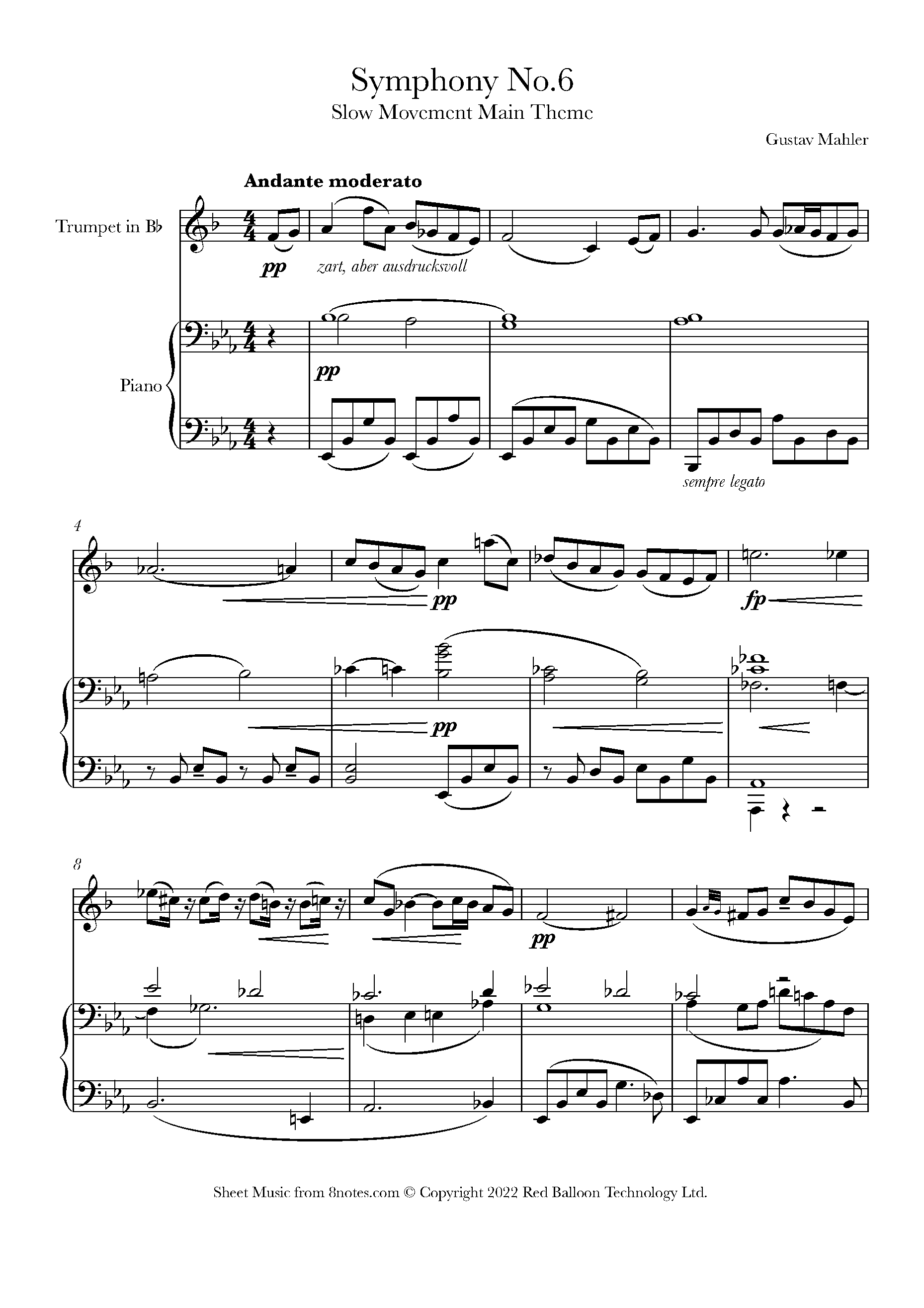 Mahler - Symphony No. 6, Slow Movement Sheet music for Trumpet - 8notes.com