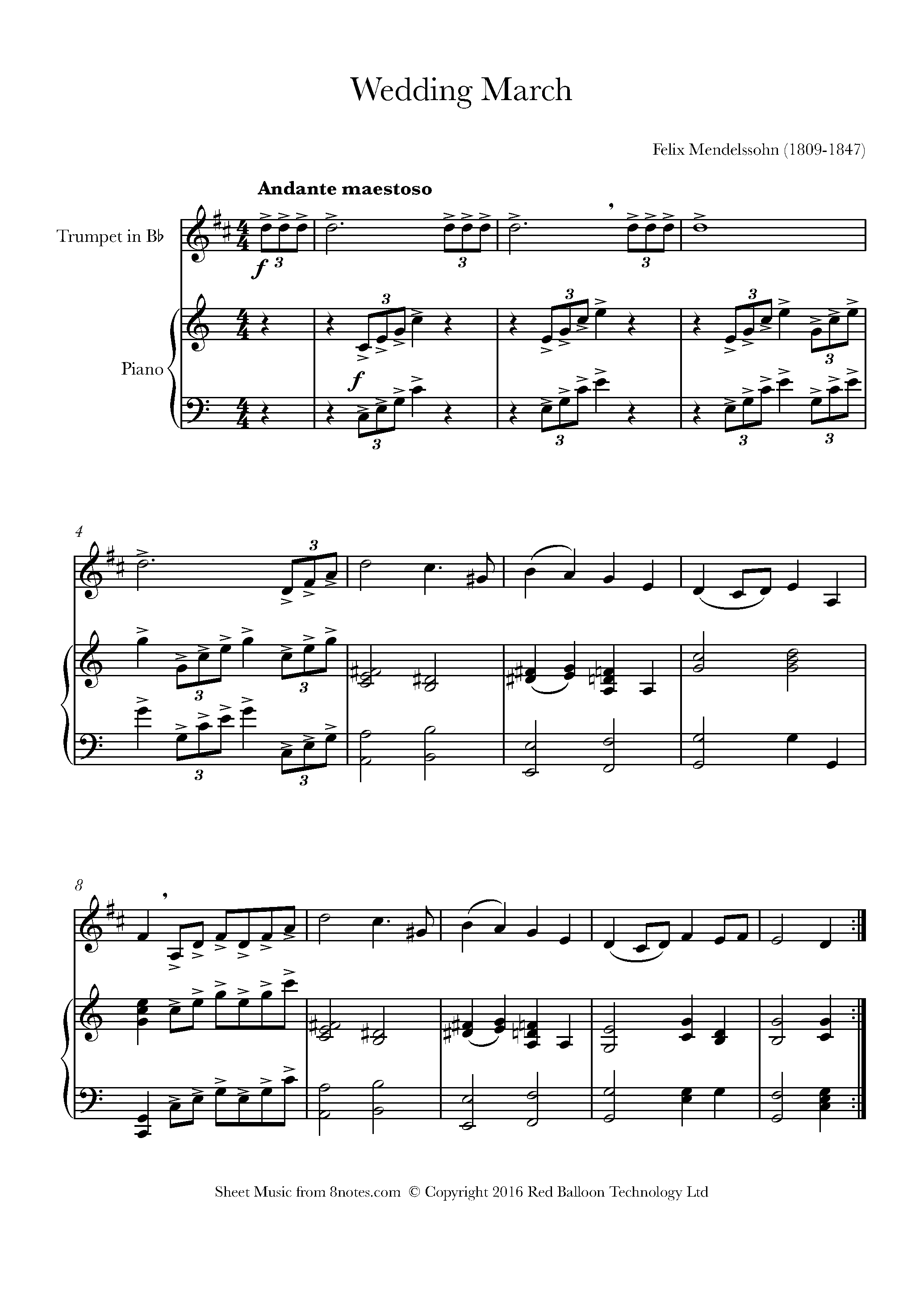 Mendelssohn - Wedding March from Midsummer Nights Dream Sheet music for ...