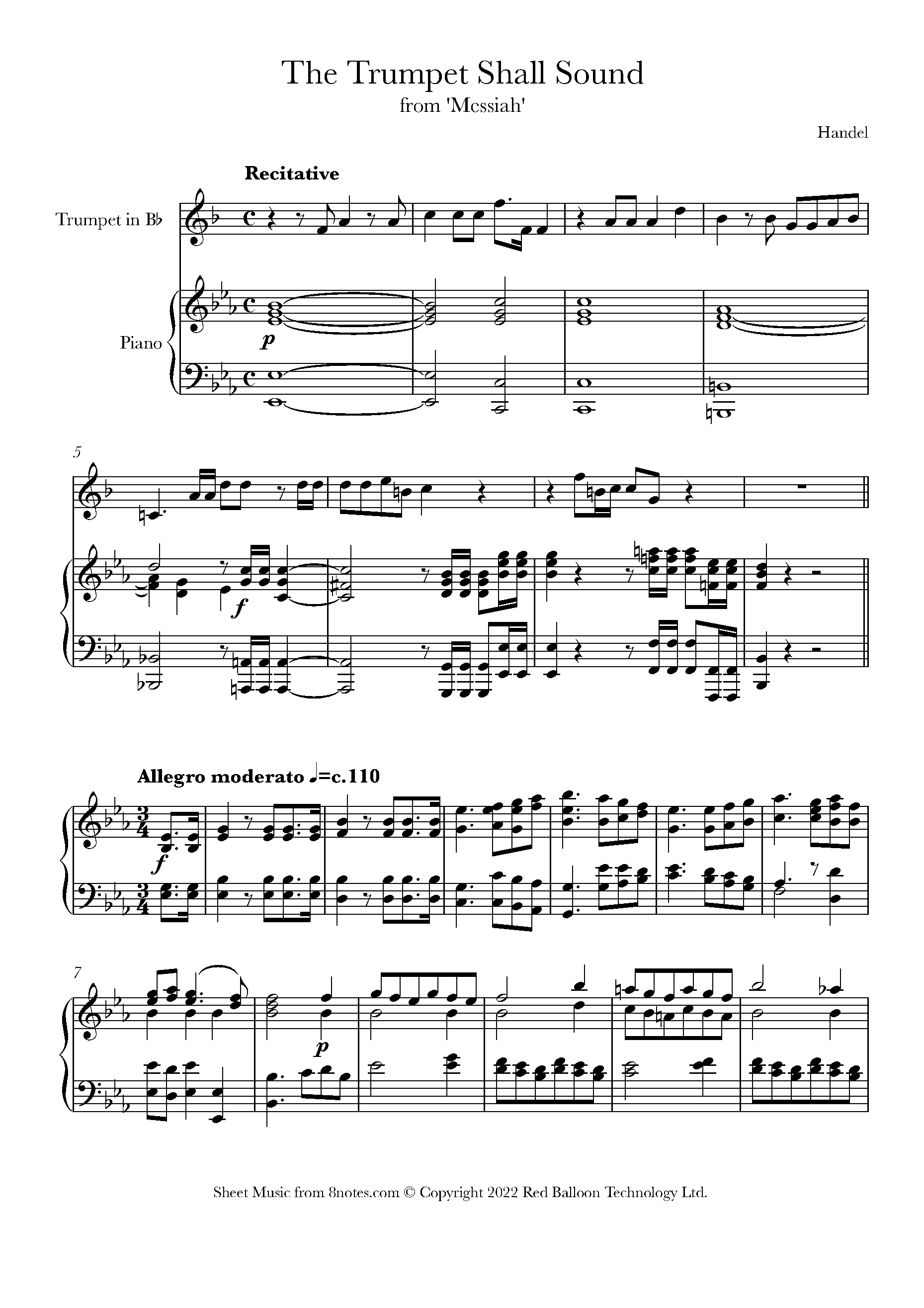 Handel - The Trumpet Shall Sound from Messiah Sheet music for Trumpet ...