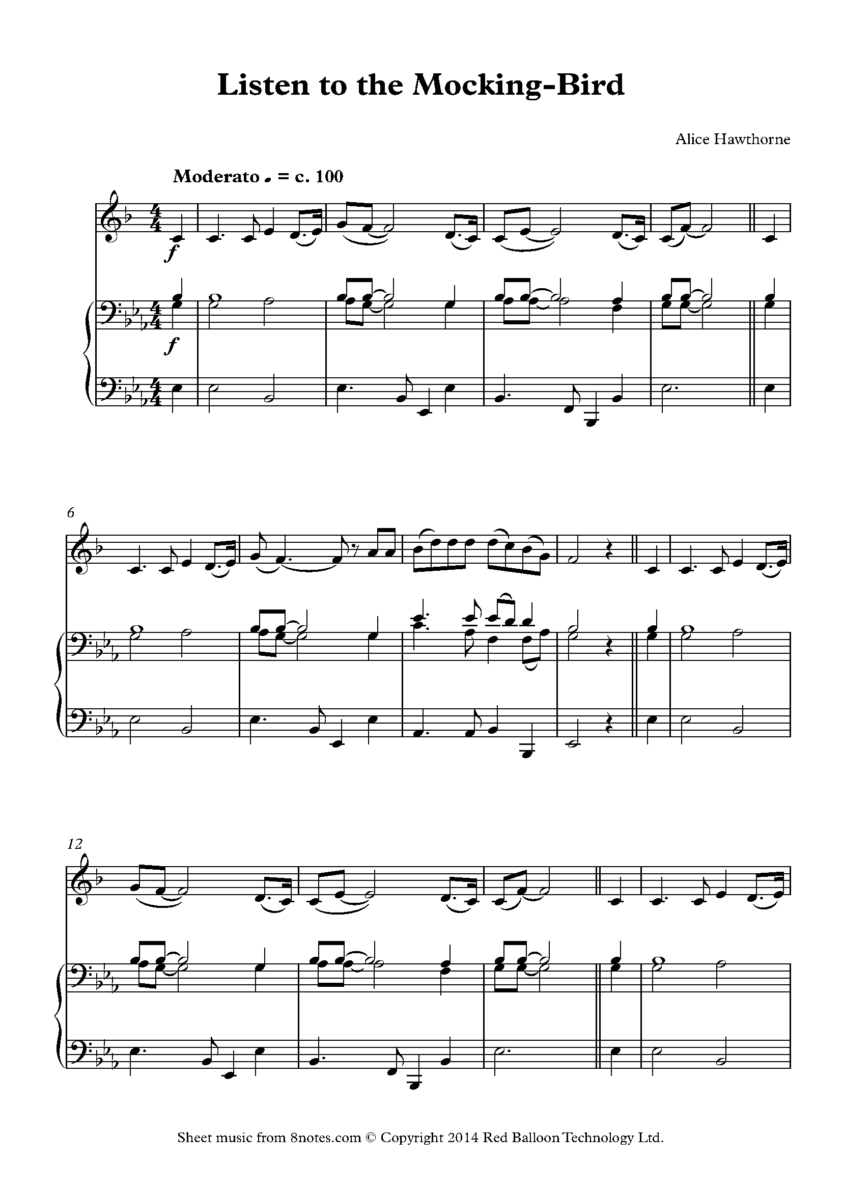 Listen to the Mocking-Bird Sheet music for Trumpet - 8notes.com