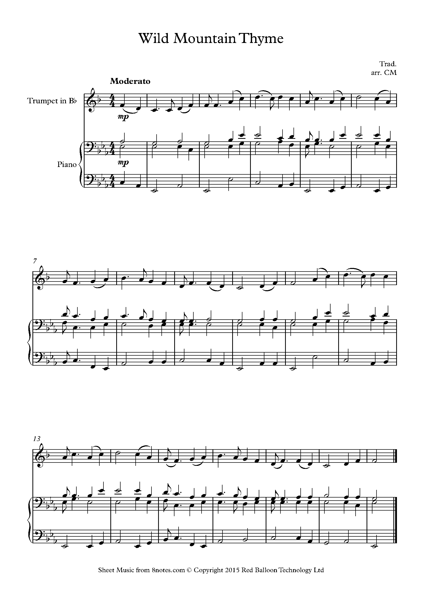 Wild Mountain Thyme Sheet music for Trumpet - 8notes.com