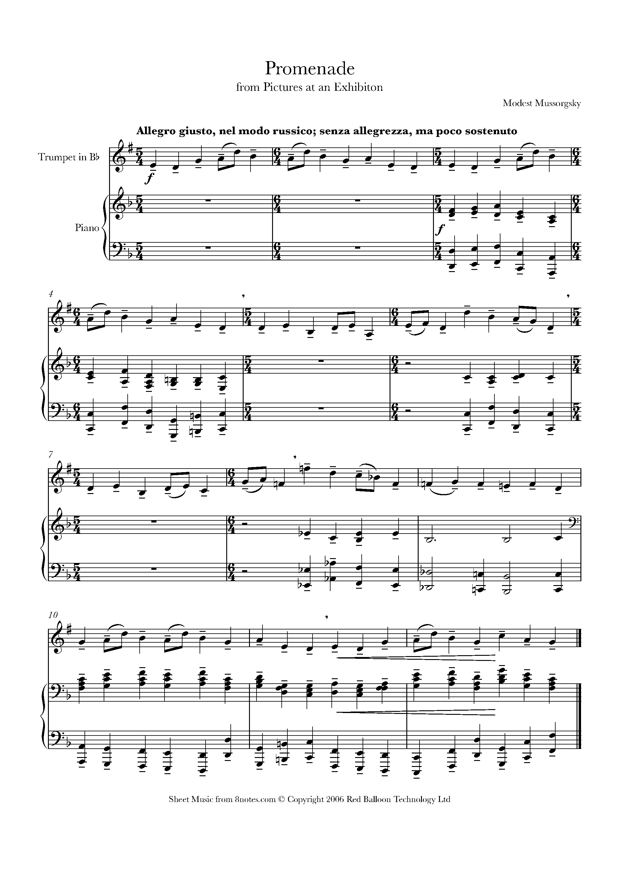 Mussorgsky - Promenade from Pictures at an Exhibition Sheet music for ...