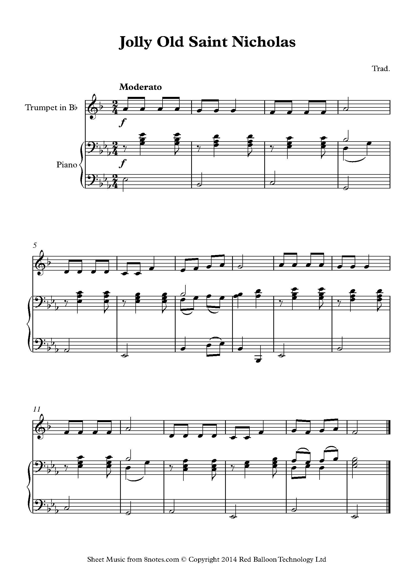 Jolly Old Saint Nicholas Sheet music for Trumpet - 8notes.com