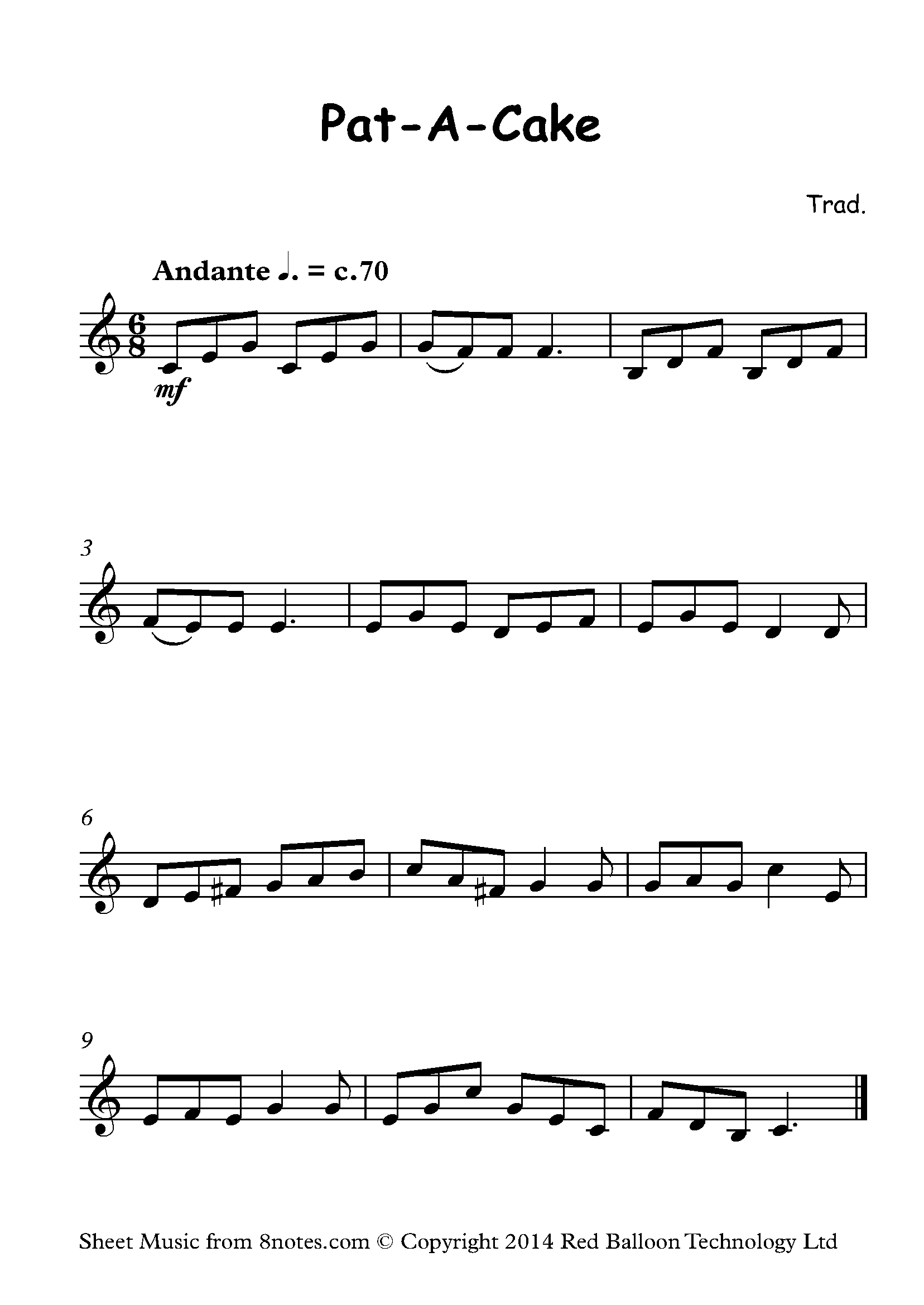Pat-A-Cake Sheet music for Trumpet - 8notes.com