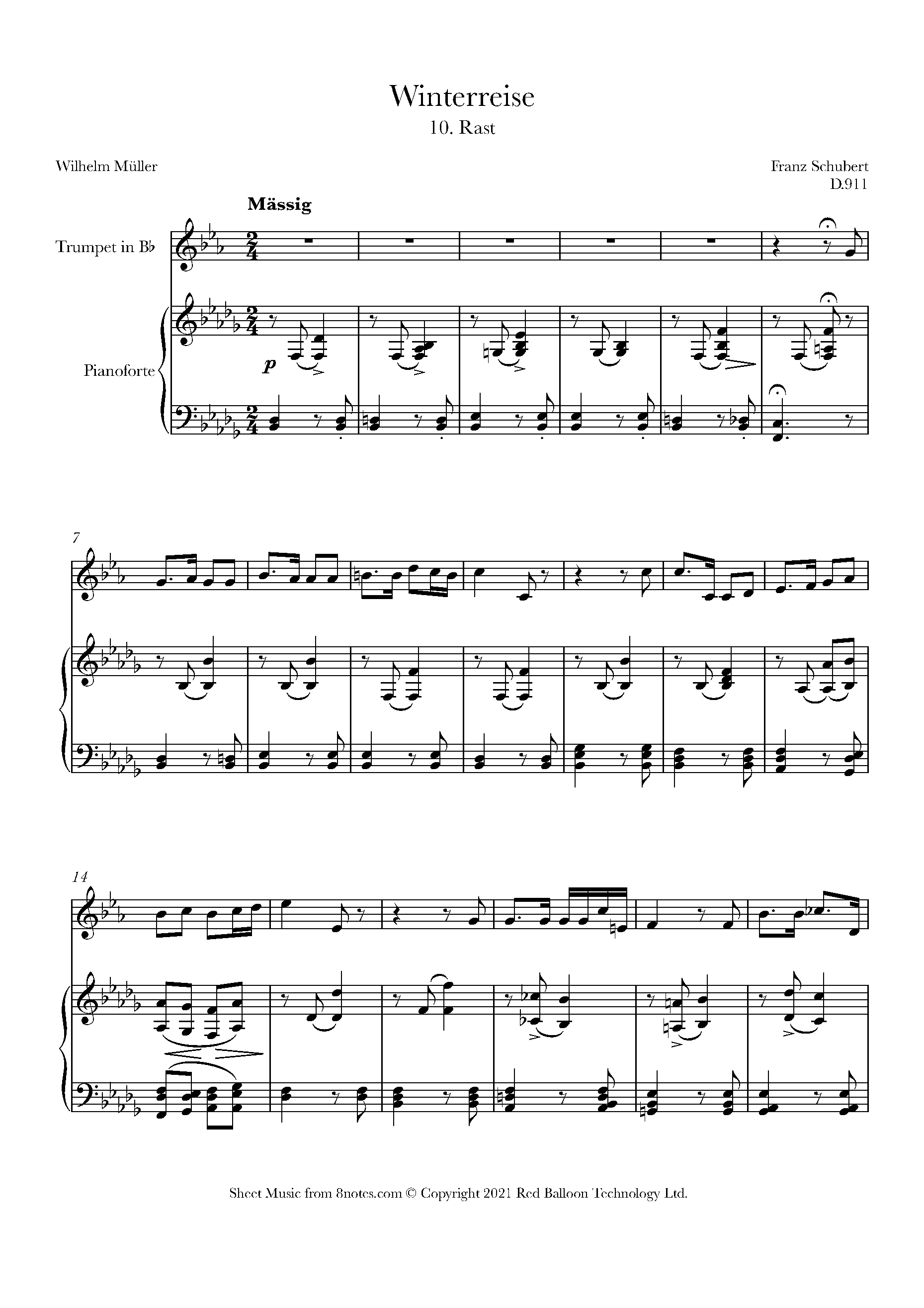 Schubert - Rast (No. 10 from Winterreise, D.911) Sheet music for ...