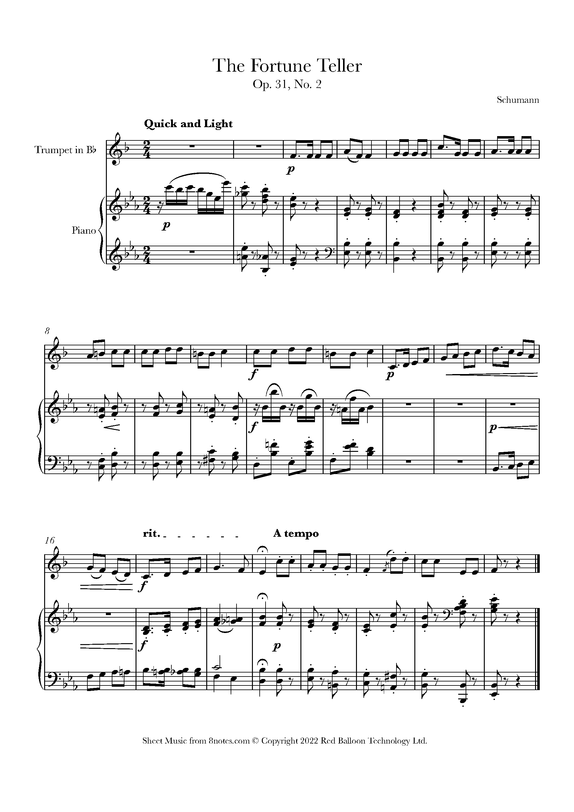 Schumann - The Fortune Teller Op. 31, No. 2 Sheet music for Trumpet ...