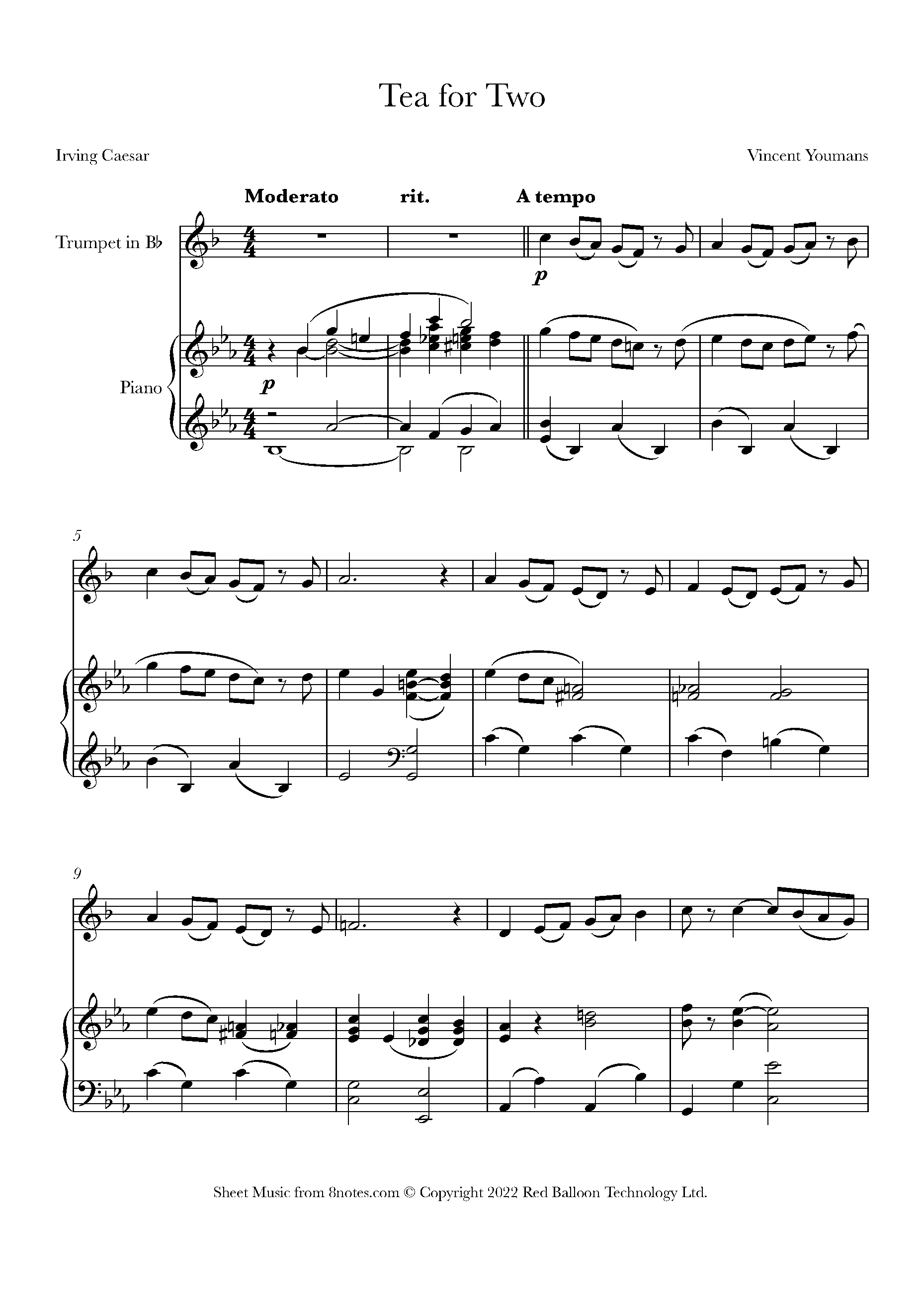 Vincent Youmans - Tea for Two Sheet music for Trumpet - 8notes.com