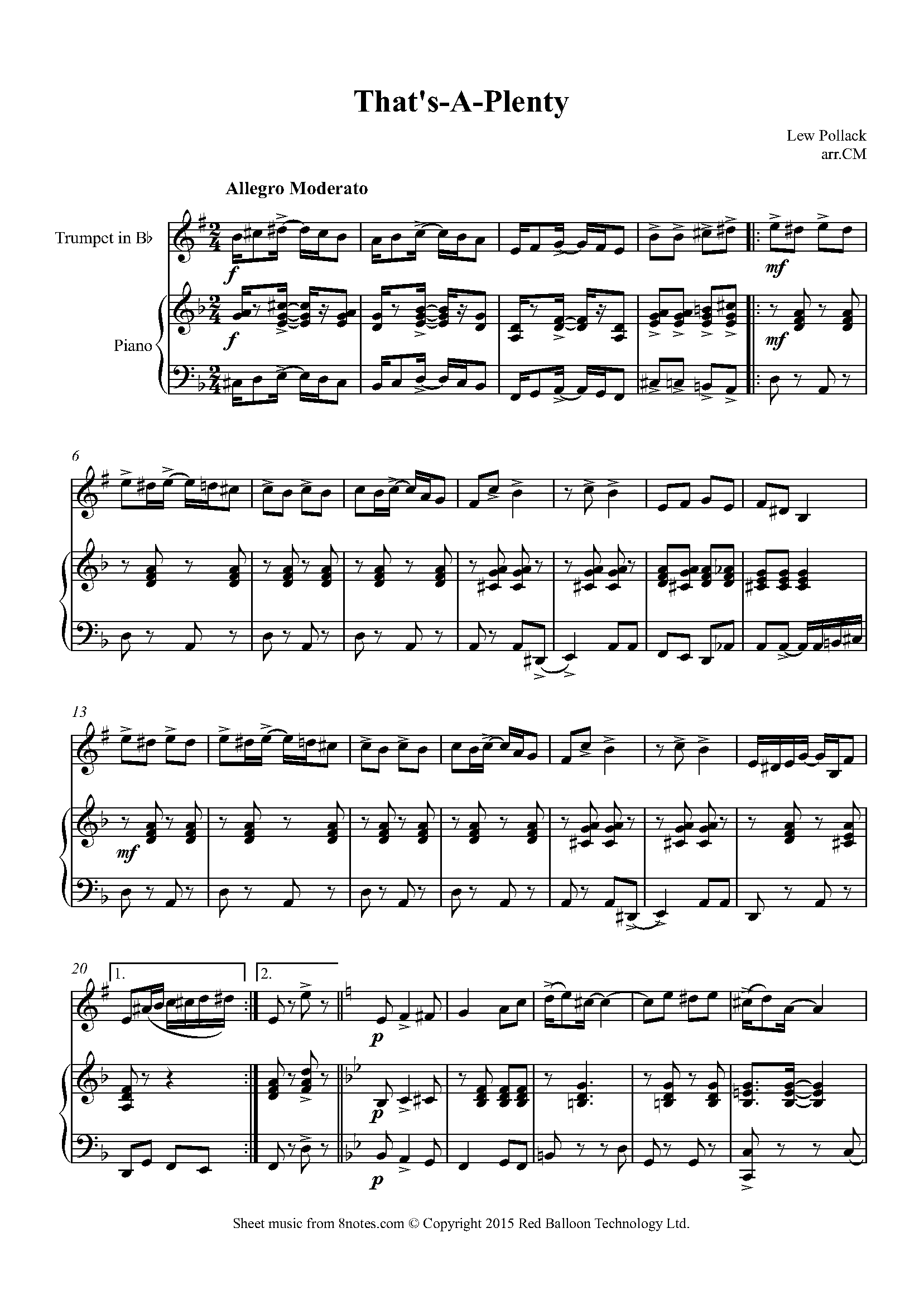 Lew Pollack - That's-A-Plenty Sheet music for Trumpet - 8notes.com
