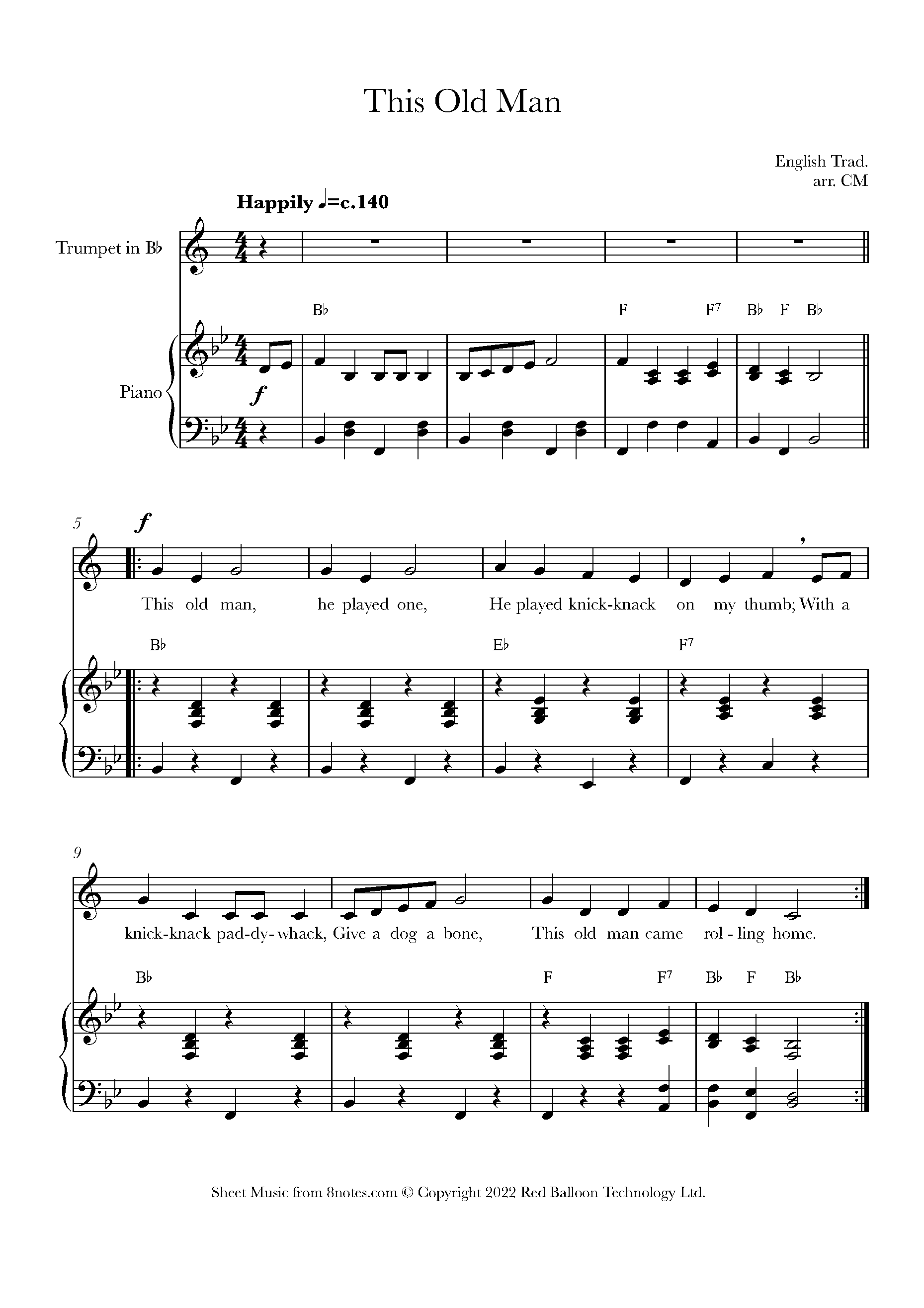 This Old Man Sheet music for Trumpet - 8notes.com