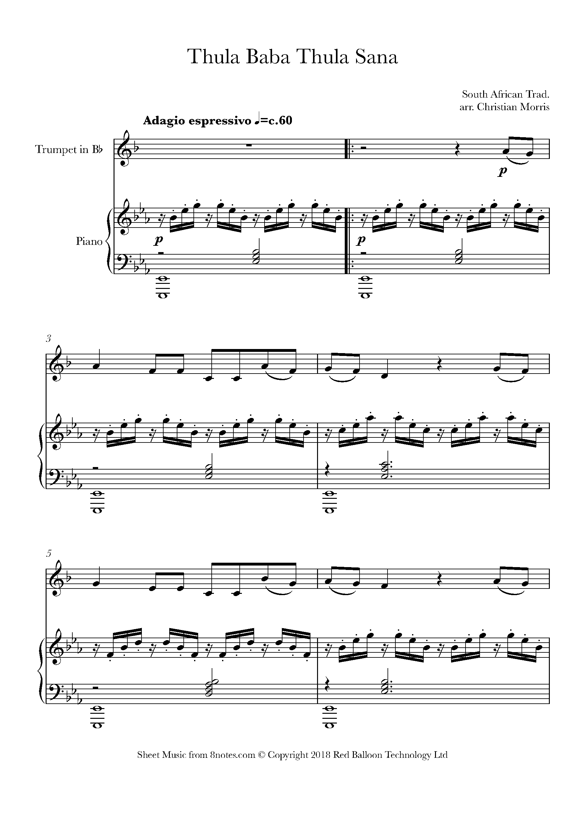 Thula Baba Thula Sana (South African trad.) Sheet music for Trumpet ...