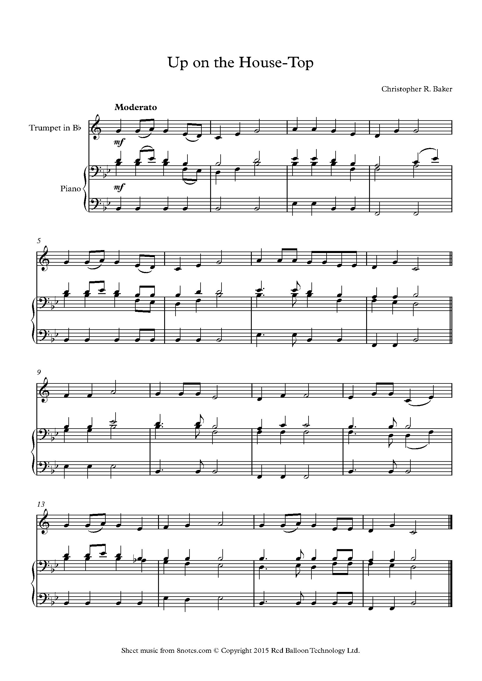 Baker - Up on the House-Top Sheet music for Trumpet - 8notes.com