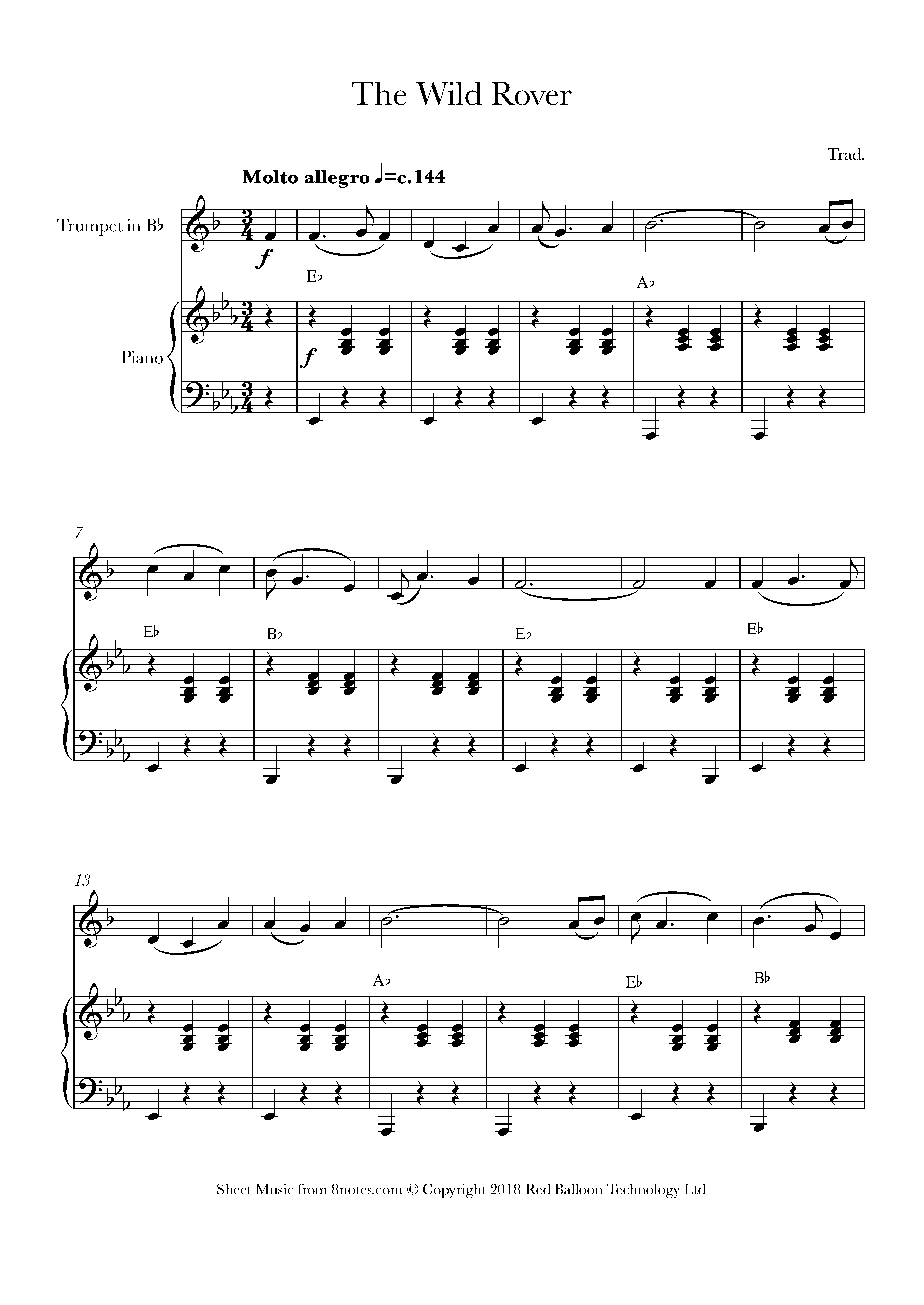 Wild Rover Sheet Music For Voice Piano Or Guitar Pdf