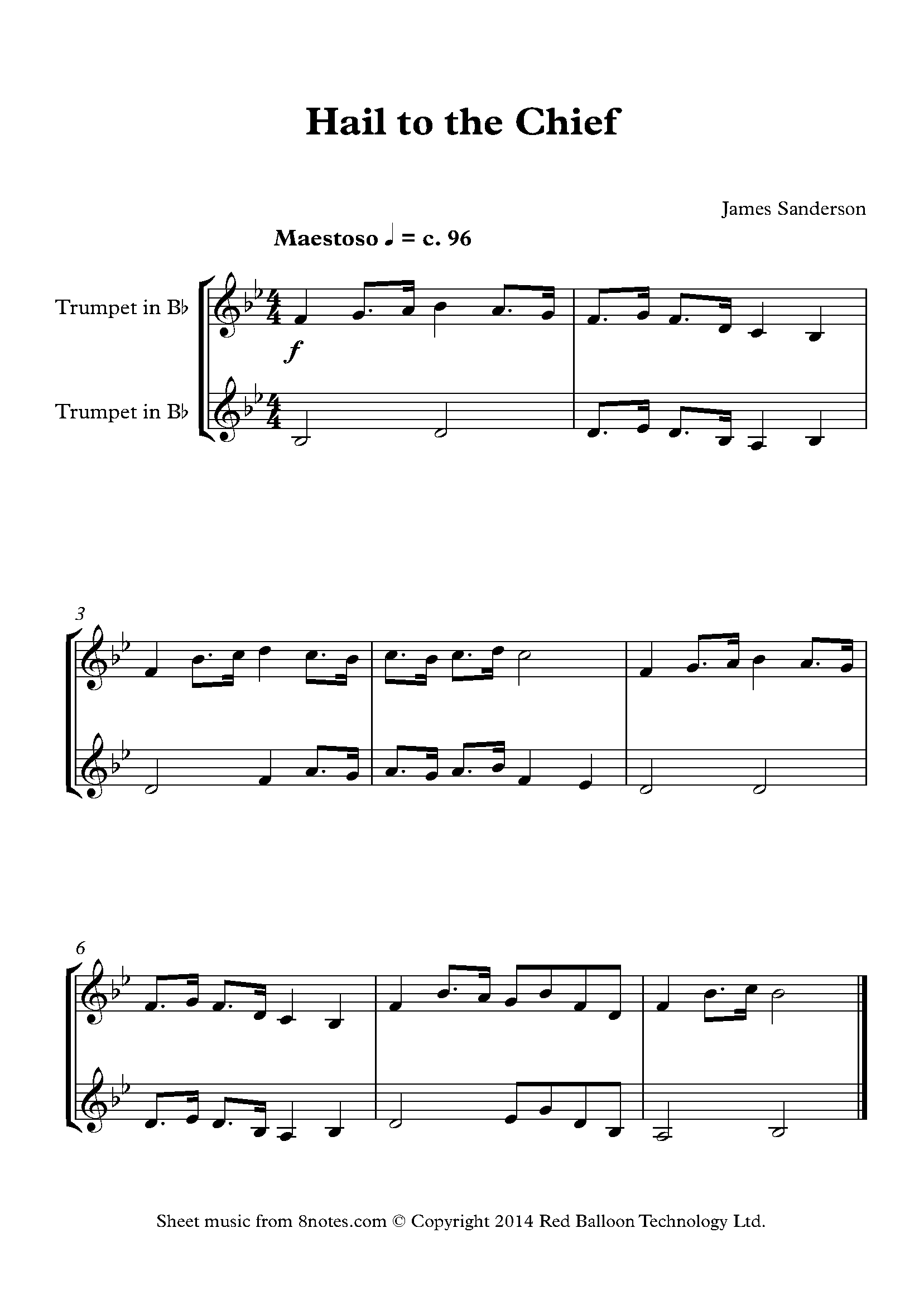 Sanderson - Hail to the Chief Sheet music for Trumpet Duet - 8notes.com