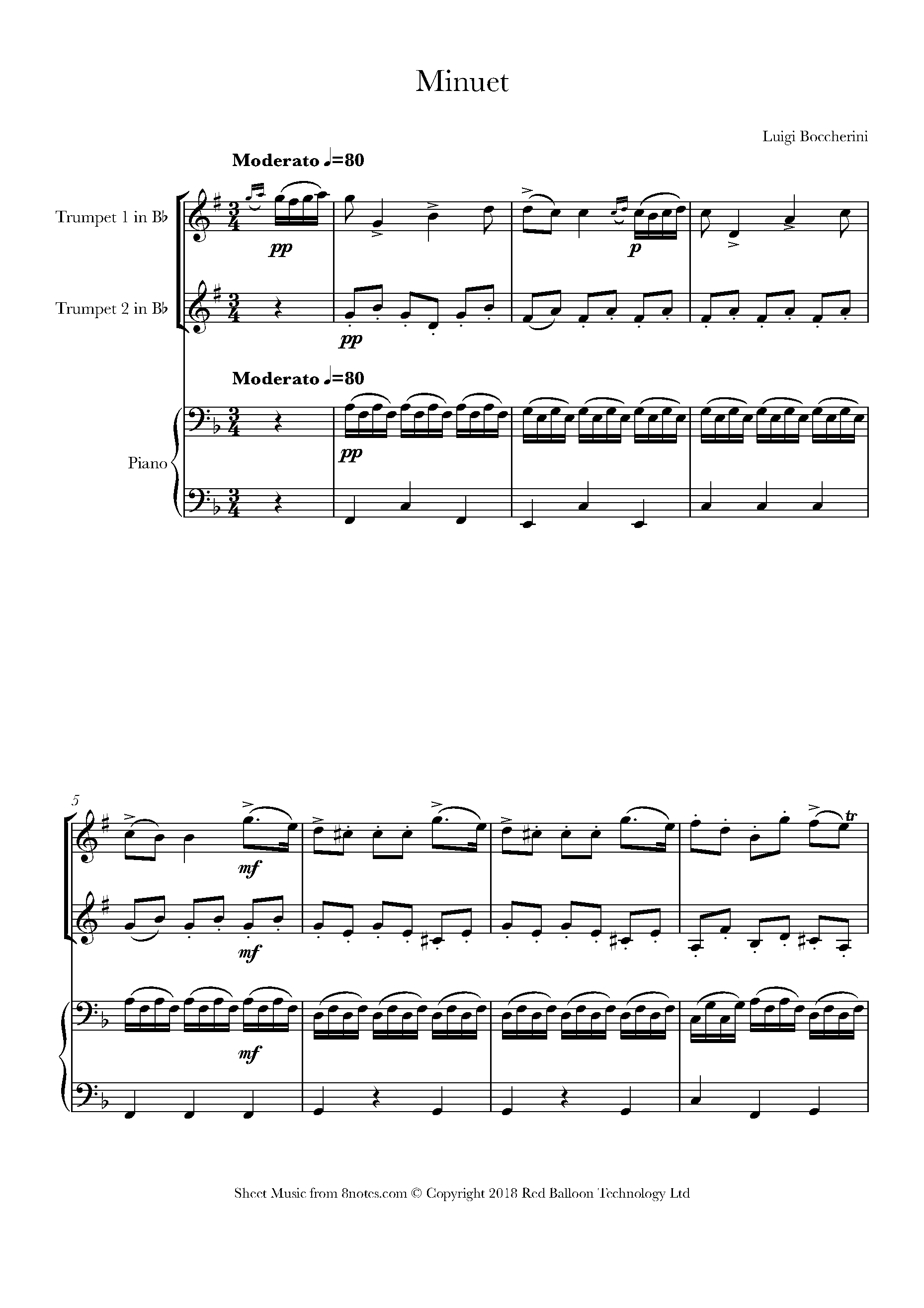 Boccherini - Minuet and Trio Sheet music for Trumpet Duet - 8notes.com