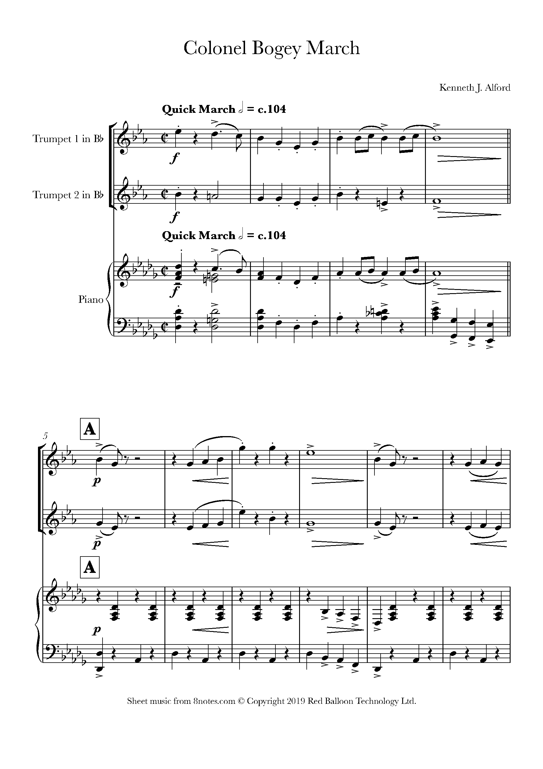 Alford - Colonel Bogey March Sheet music for Trumpet Duet - 8notes.com