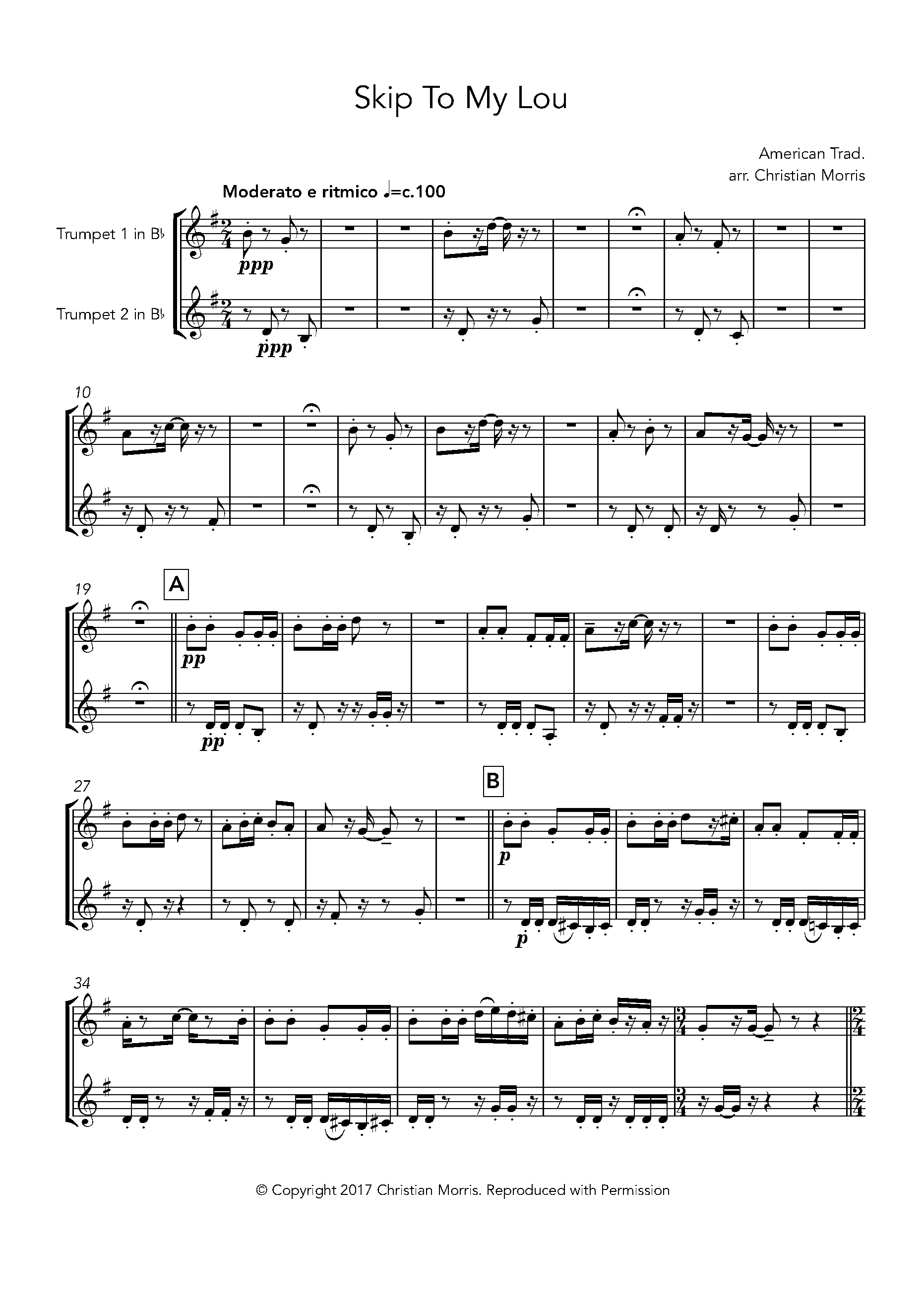Morris - Skip to my Lou (Fantasy on) Sheet music for Trumpet Duet ...