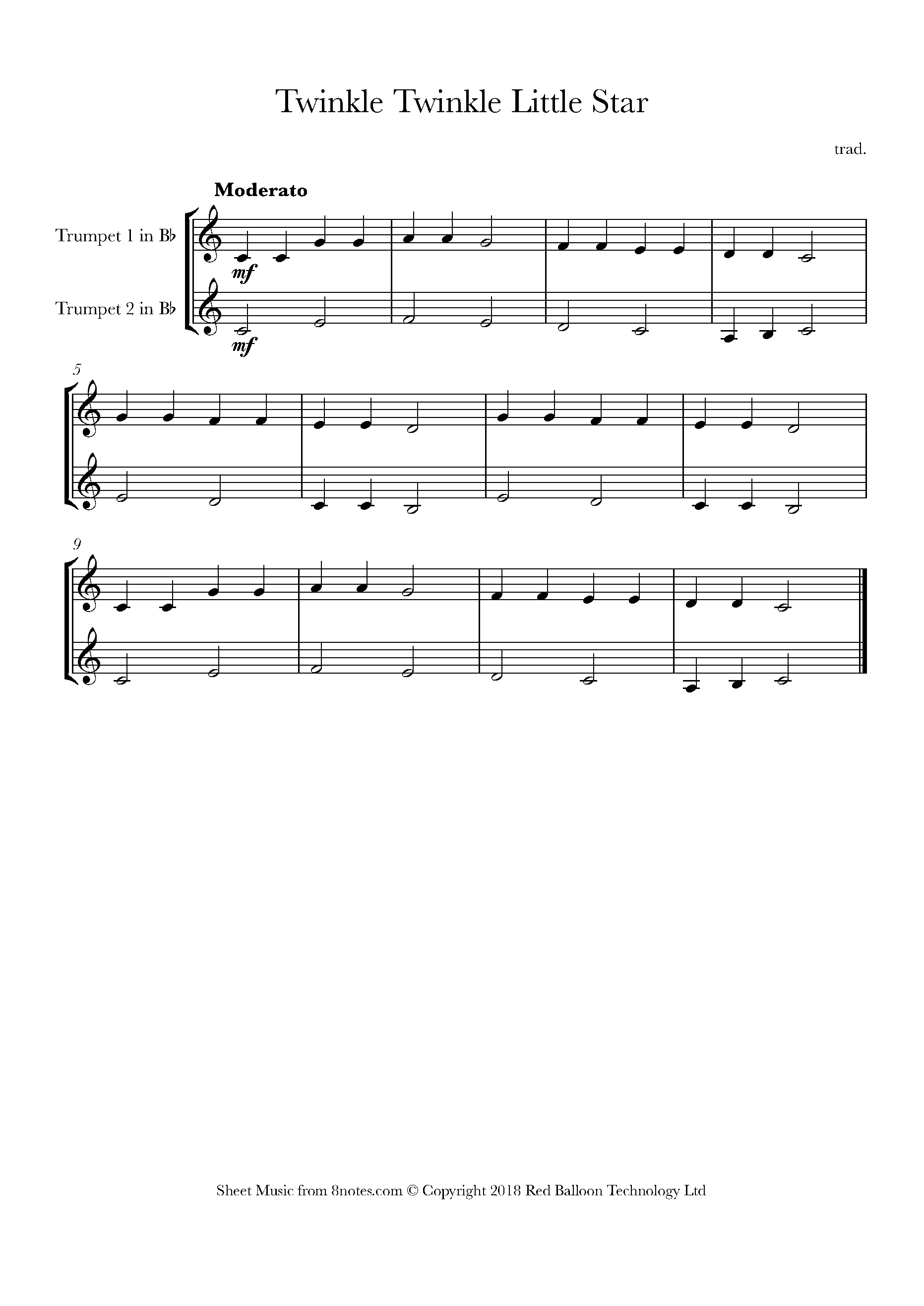 Twinkle Twinkle Little Star Recorder Sheet Music
