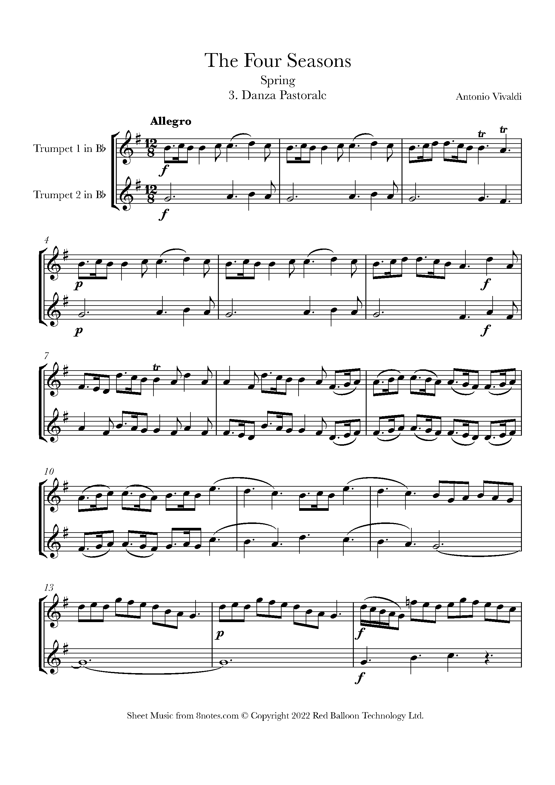 Vivaldi - Spring from the Four Seasons, 3. Danza Pastorale Sheet music ...