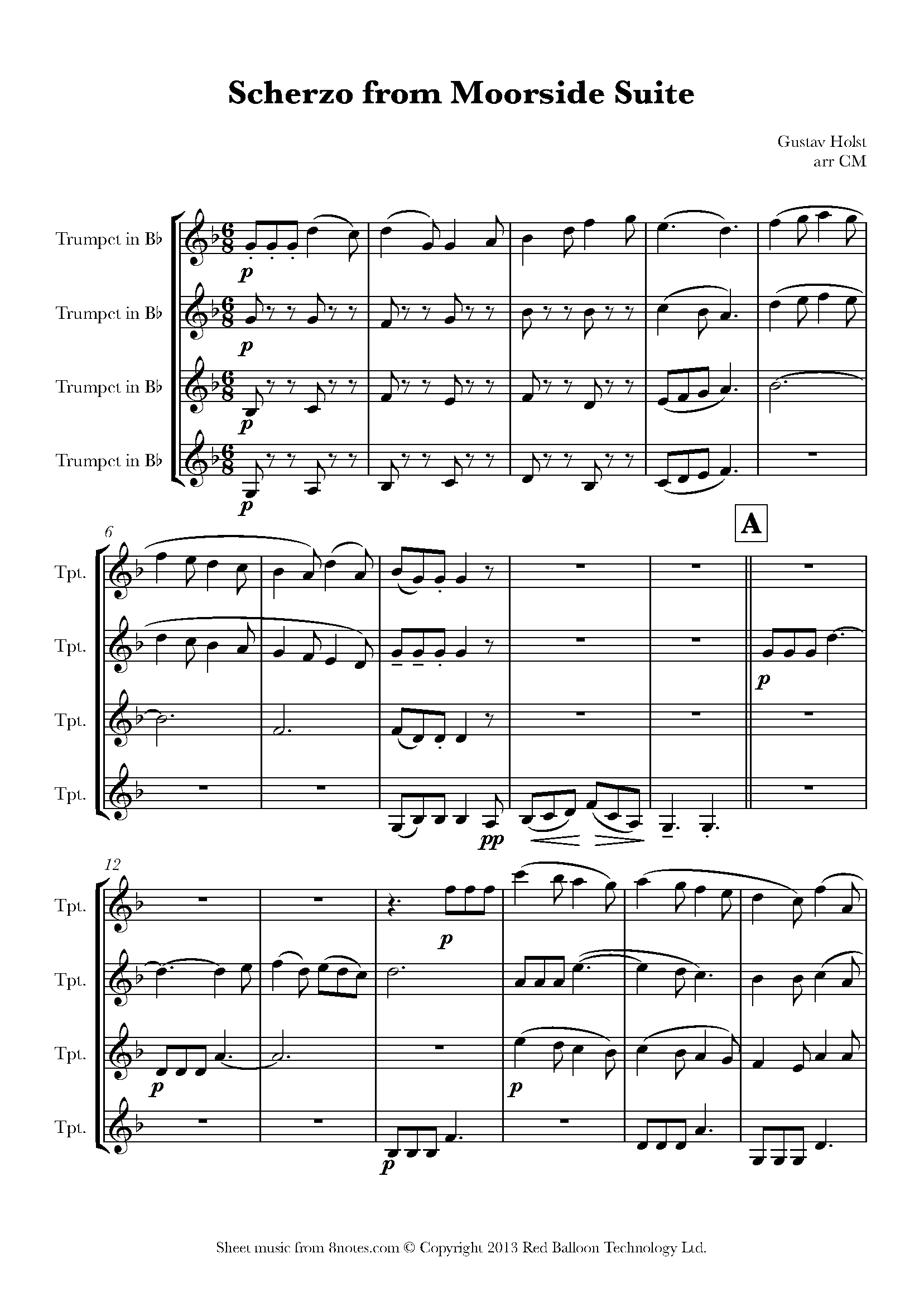 Holst - Scherzo from Moorside Suite Sheet music for Trumpet Quartet ...