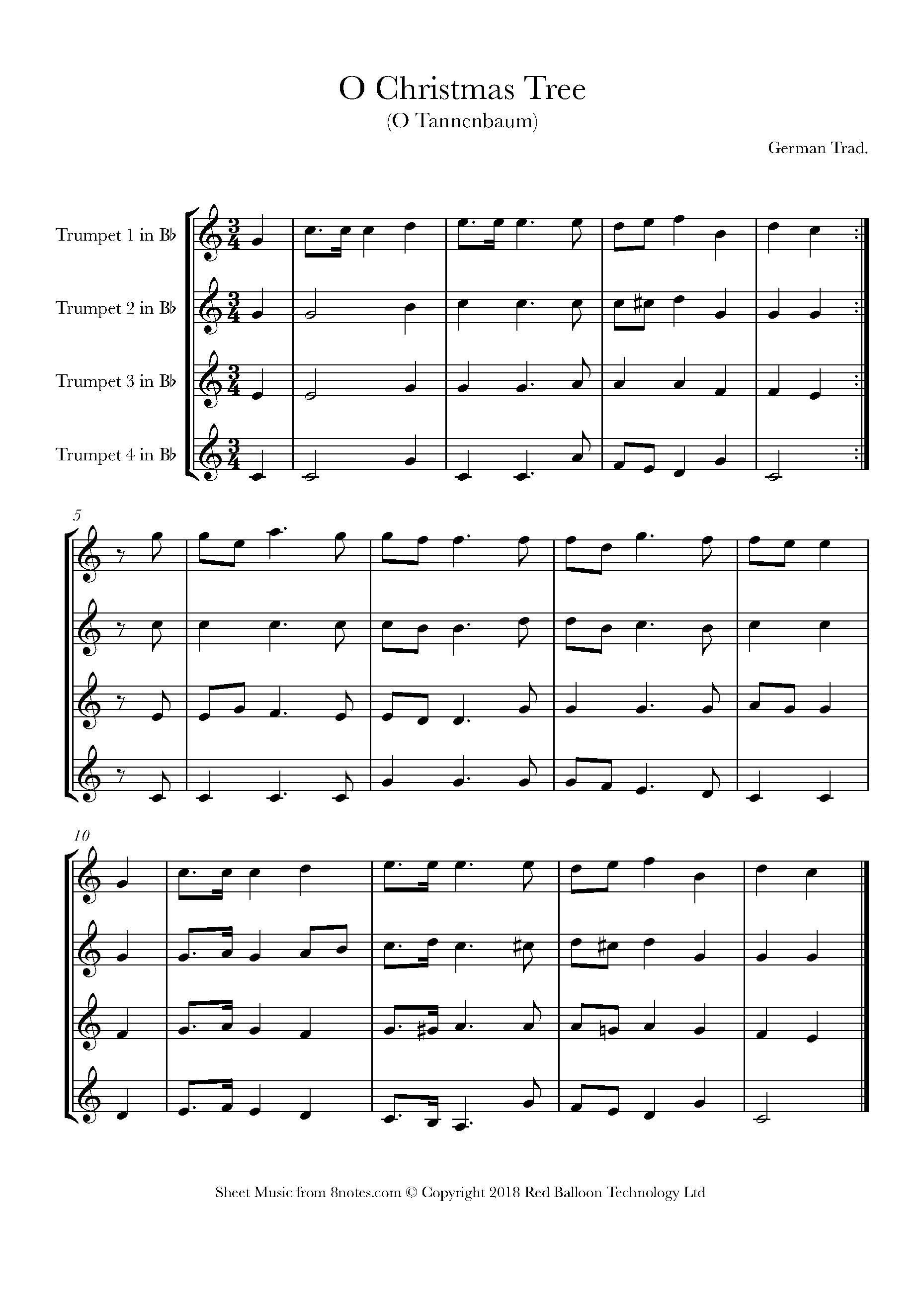 O Christmas Tree (O Tannenbaum) Sheet music for Trumpet Quartet ...