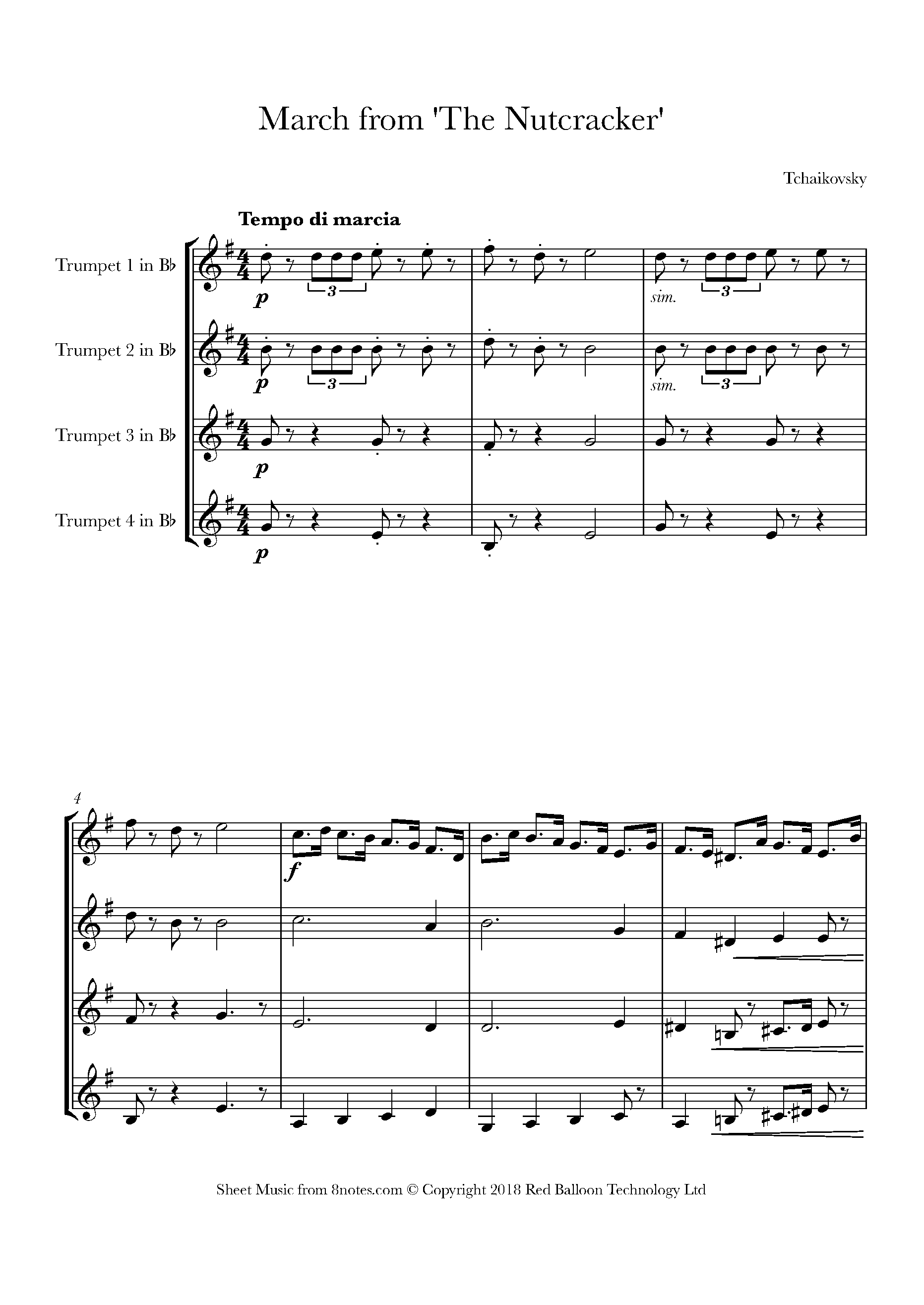 Tchaikovsky - March from Nutcracker Sheet music for Trumpet Quartet ...