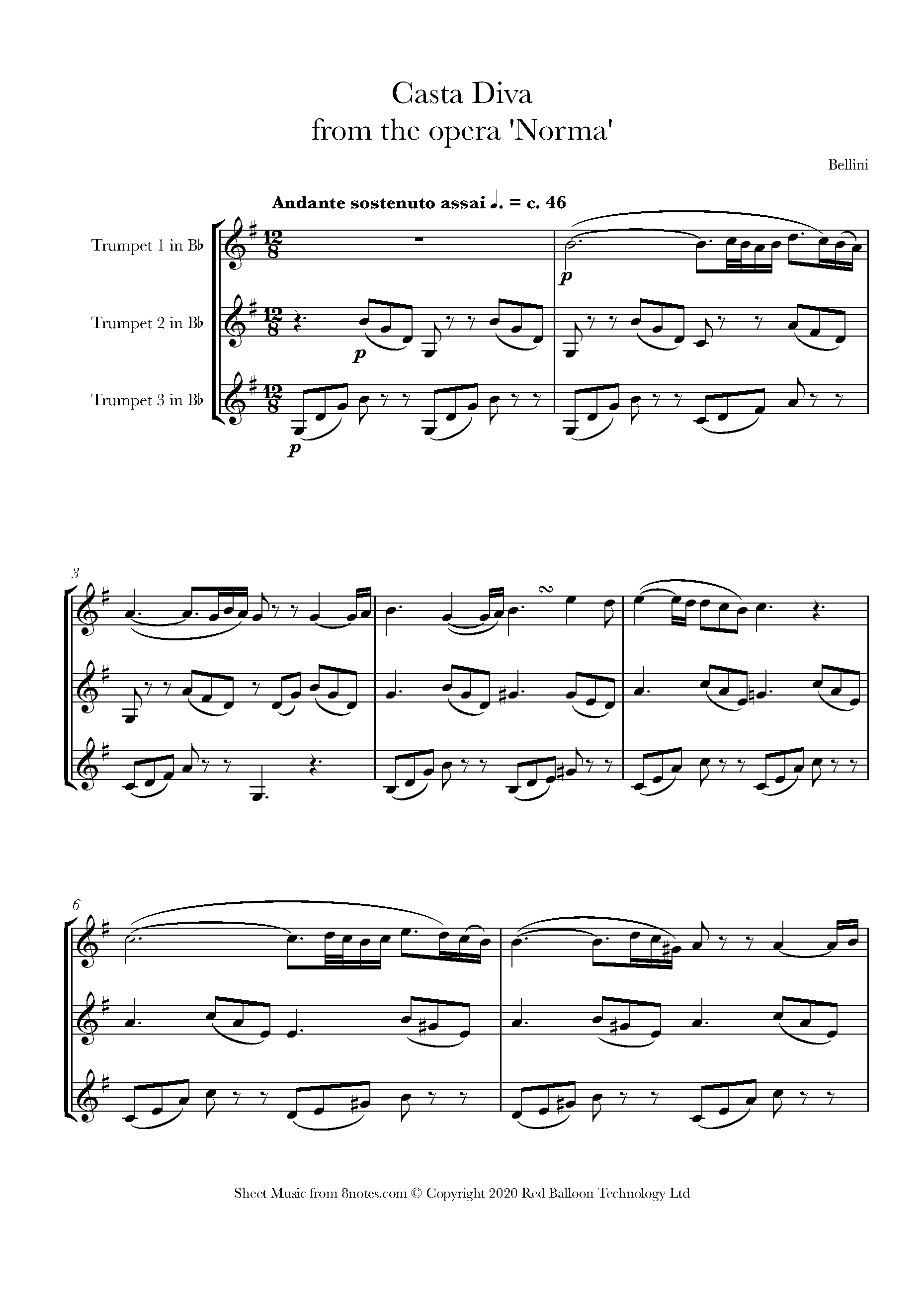 Bellini - Casta Diva from the opera Norma Sheet music for Trumpet Trio ...