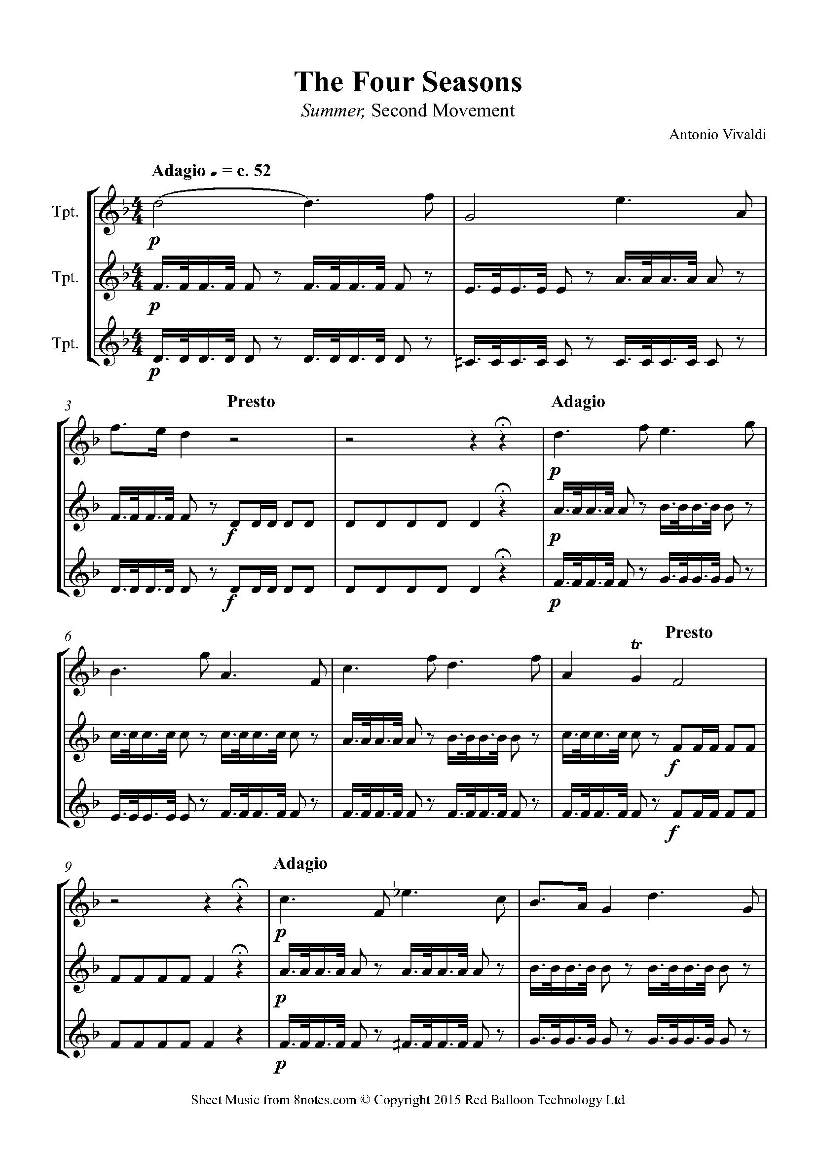 Vivaldi - The Four Seasons Summer, 2nd Movement Theme Sheet music for ...