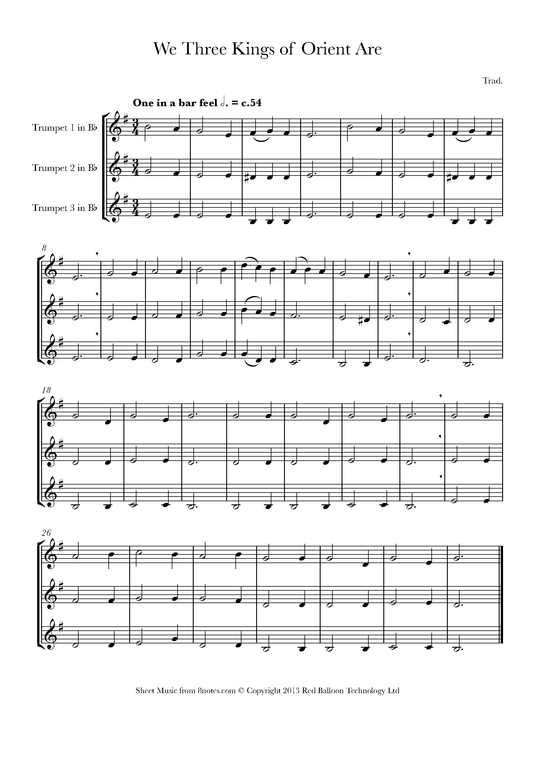 We Three Kings of Orient Are Sheet music for Trumpet Trio - 8notes.com