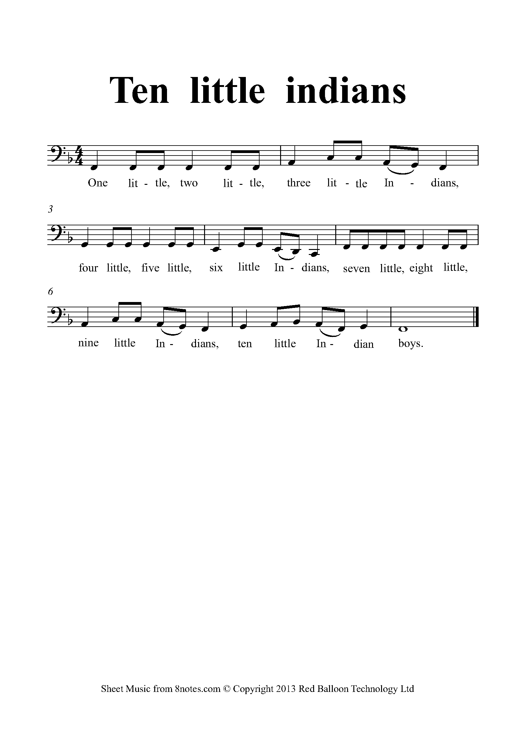 Ten little indians Sheet music for Tuba - 8notes.com