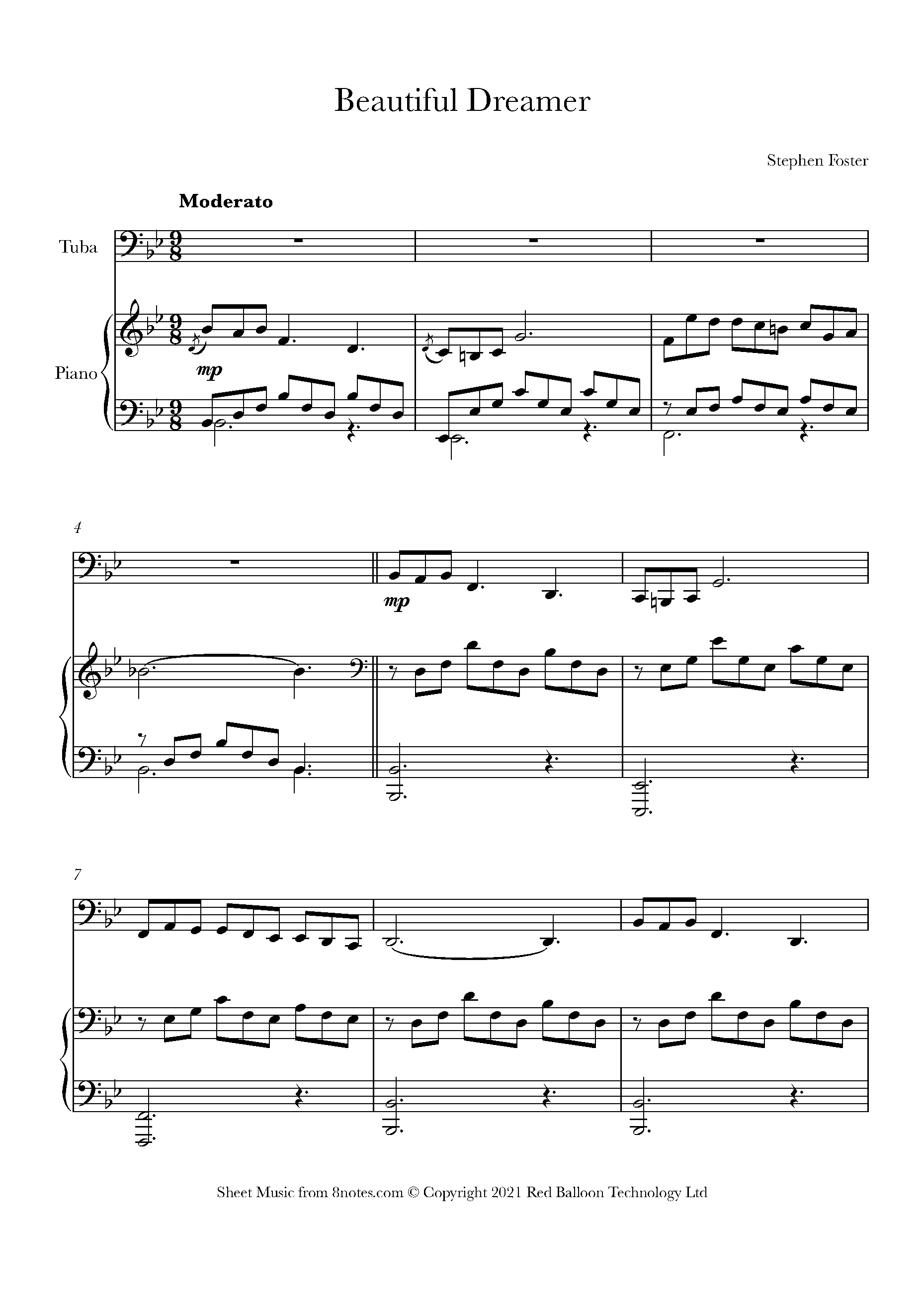 Stephen Foster - Beautiful Dreamer Sheet music for Tuba - 8notes.com