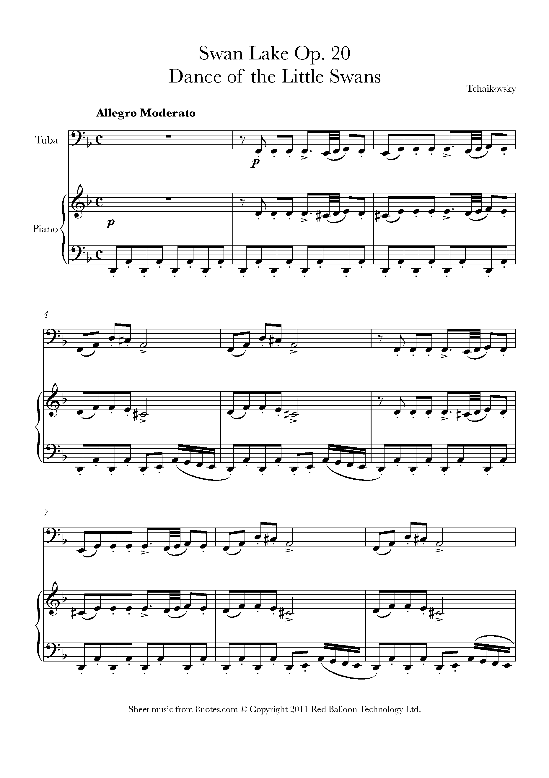 Tchaikovsky - Dance of the Little Swans from Swan Lake Op. 20 Sheet ...