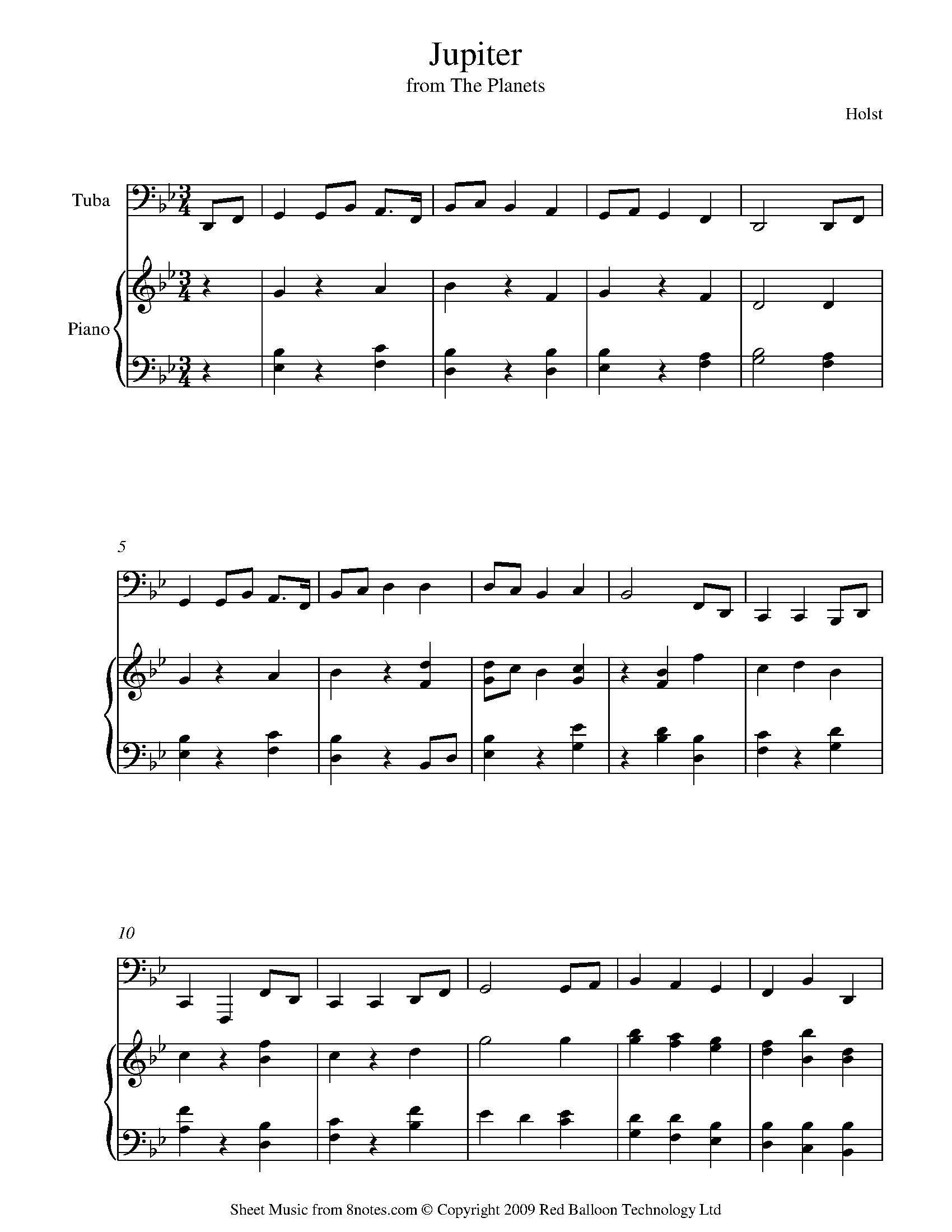 Holst - Jupiter from the Planets (theme) Sheet music for Tuba - 8notes.com